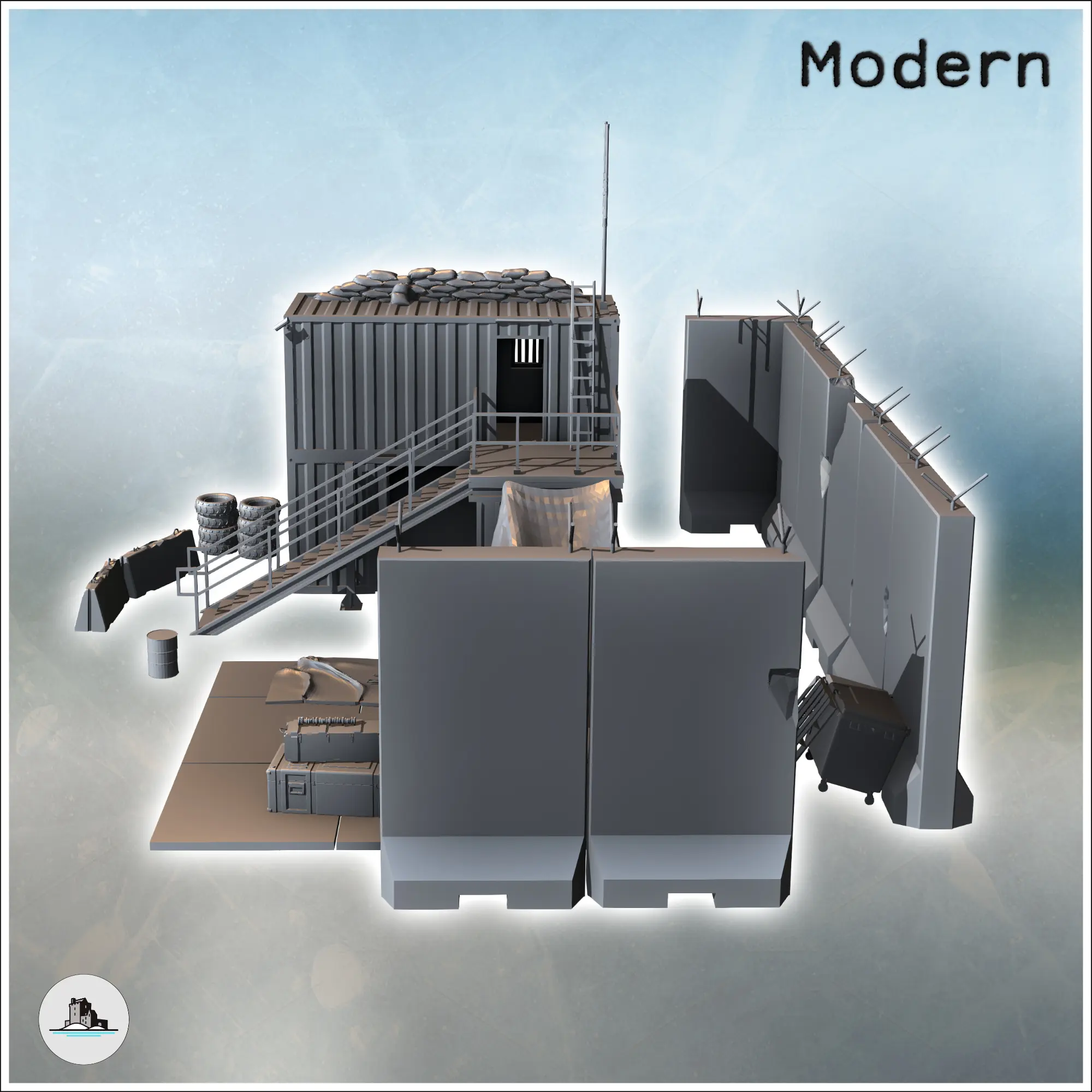 Vehicle repair center with container workshops and concrete | 3D models ...