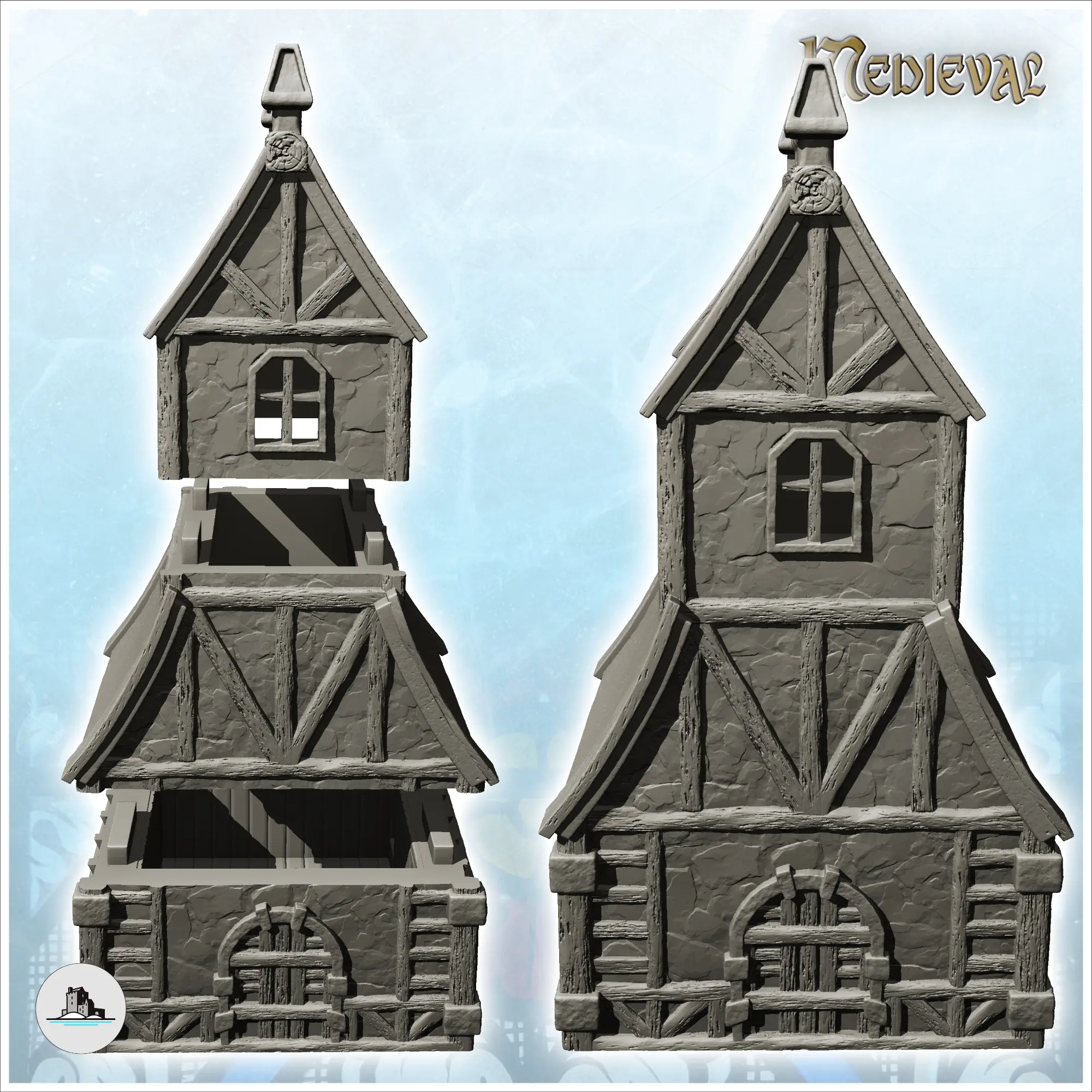 Other STL Download - Large half-timbered building with high roof and ...