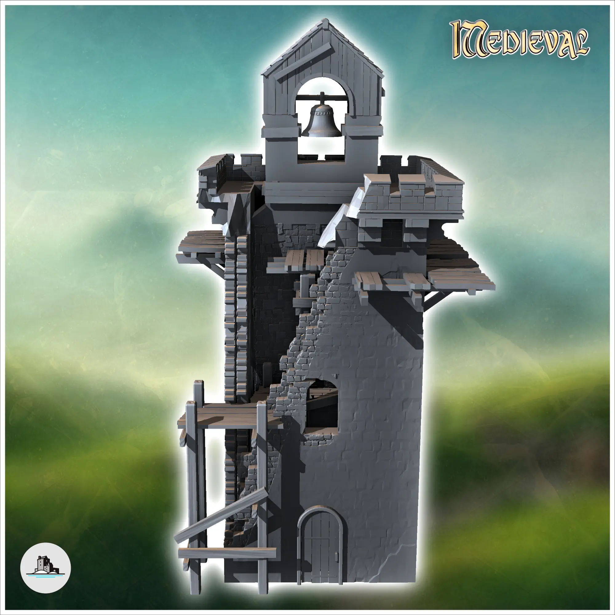 Other STL Download - Ruined bell tower with bell and reconstruction ...