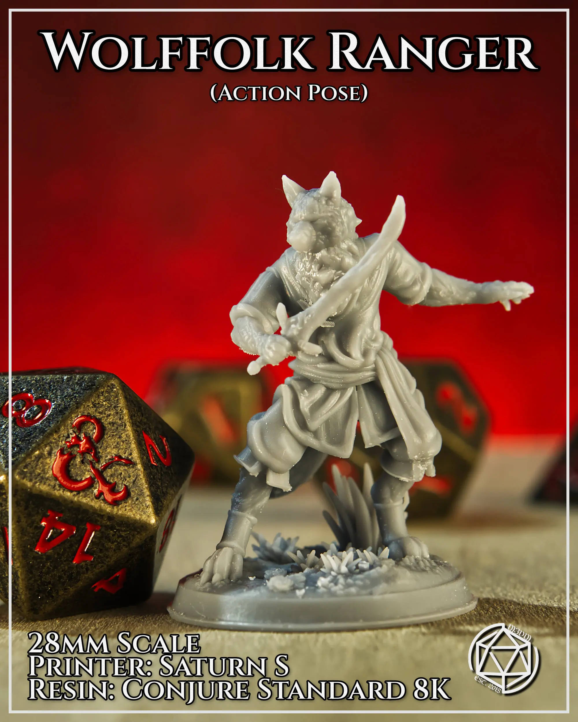 Characters & Creatures STL Download - Wolffolk Ranger (Action)by M3DM