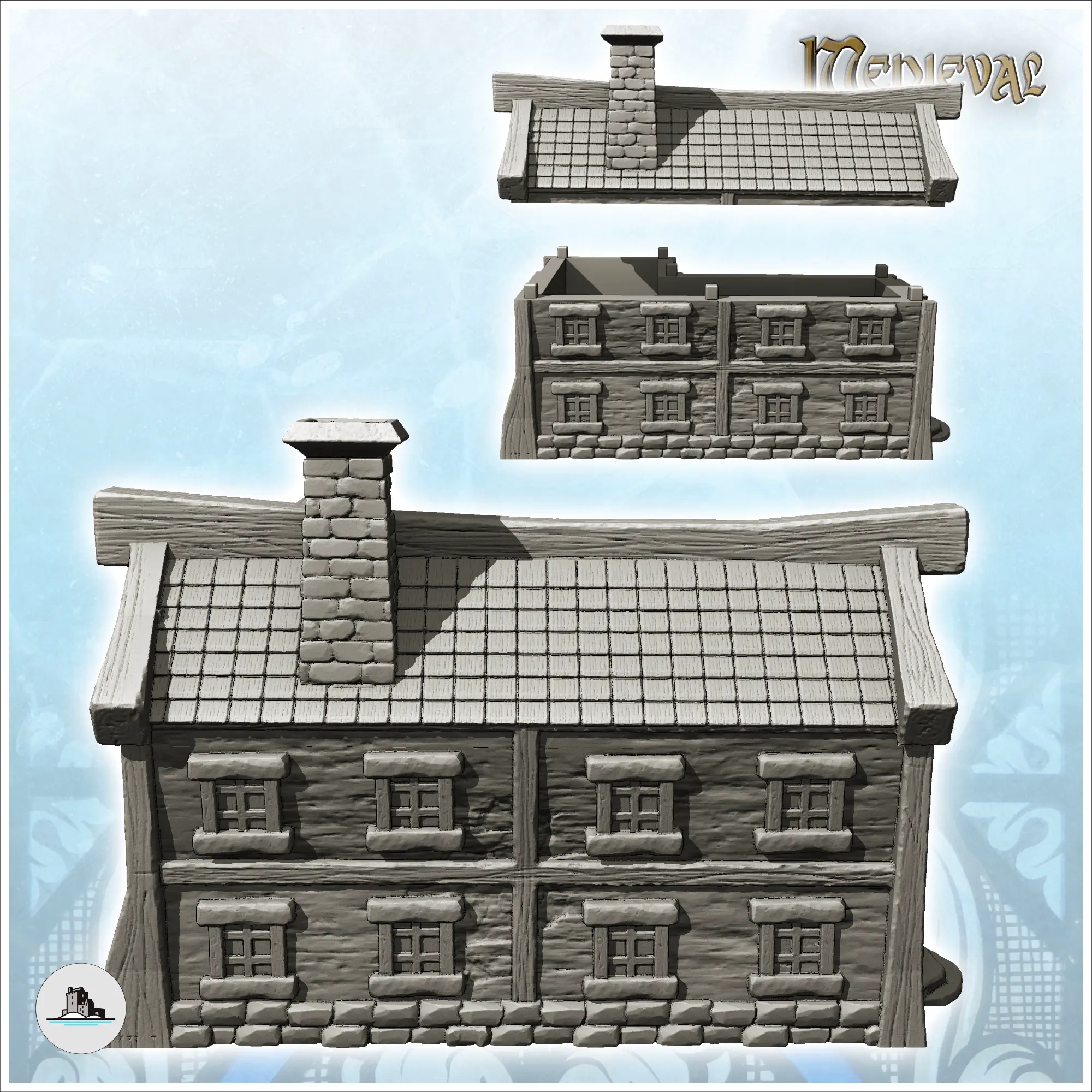 Other STL Download - Medieval corner house with fireplace and round ...