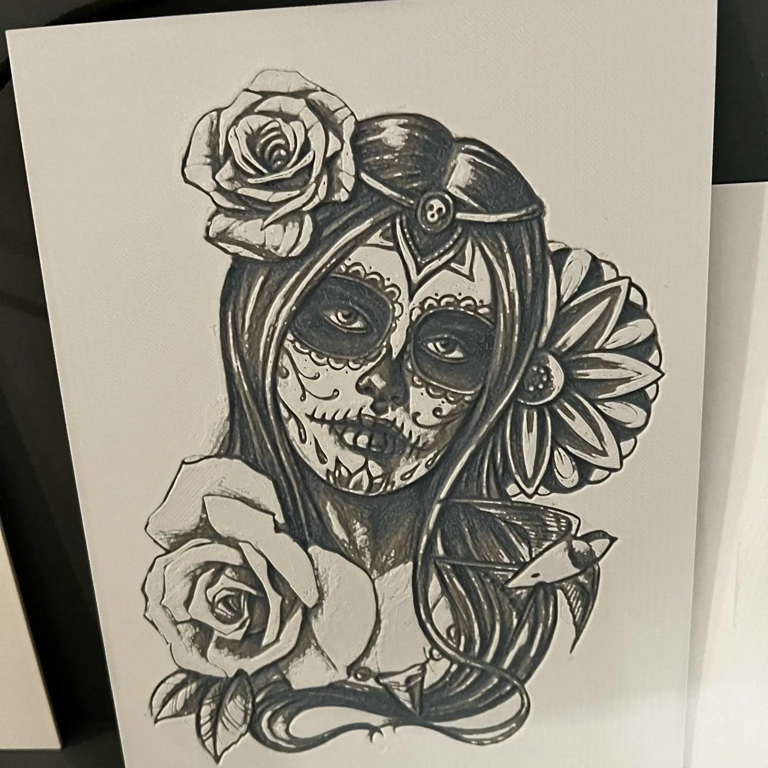 Free Digital Art STL Download - Day of the Dead Woman + Sparrow ...