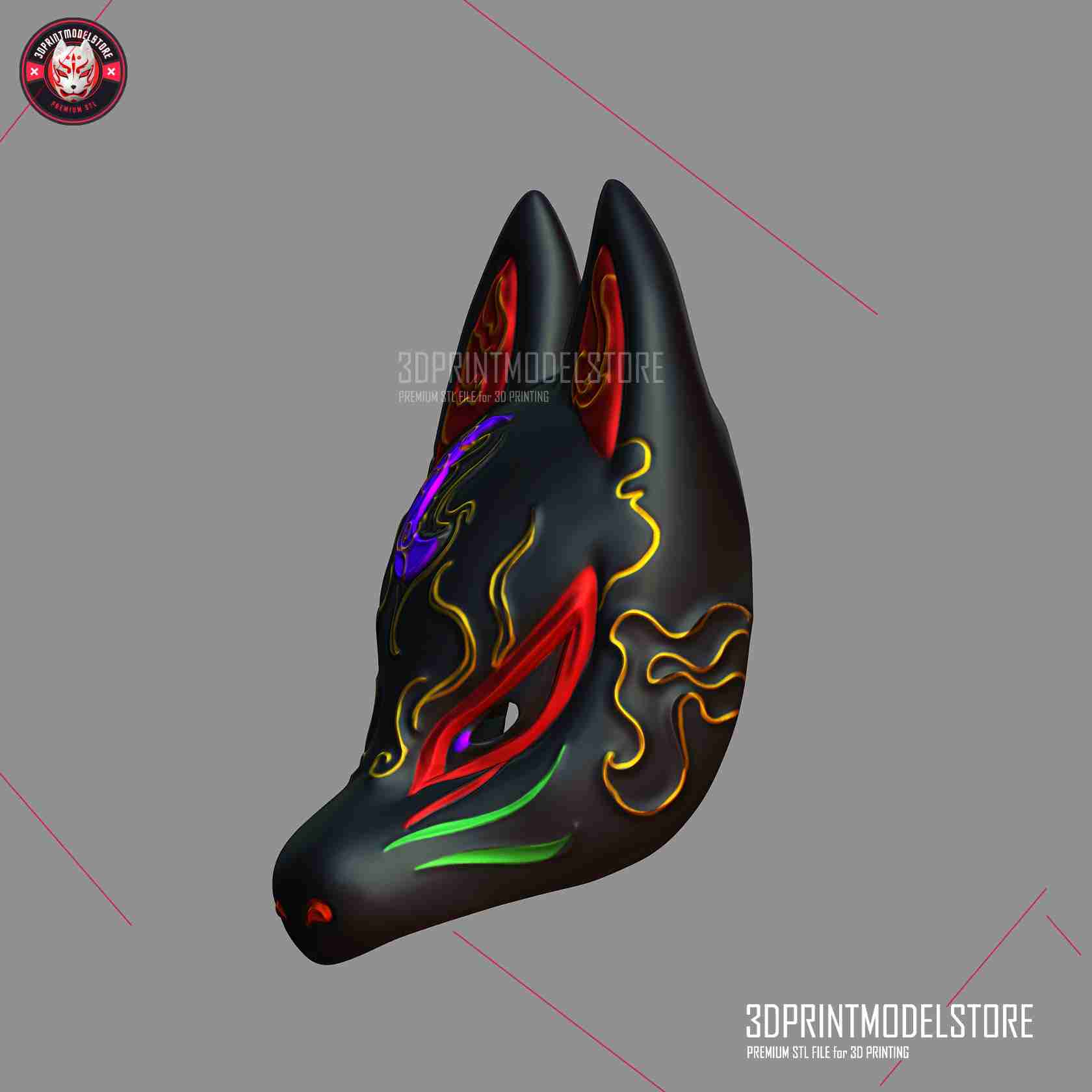 Japanese Kitsune Fox Mask - Oni Samurai Cosplay Halloween | 3D models ...