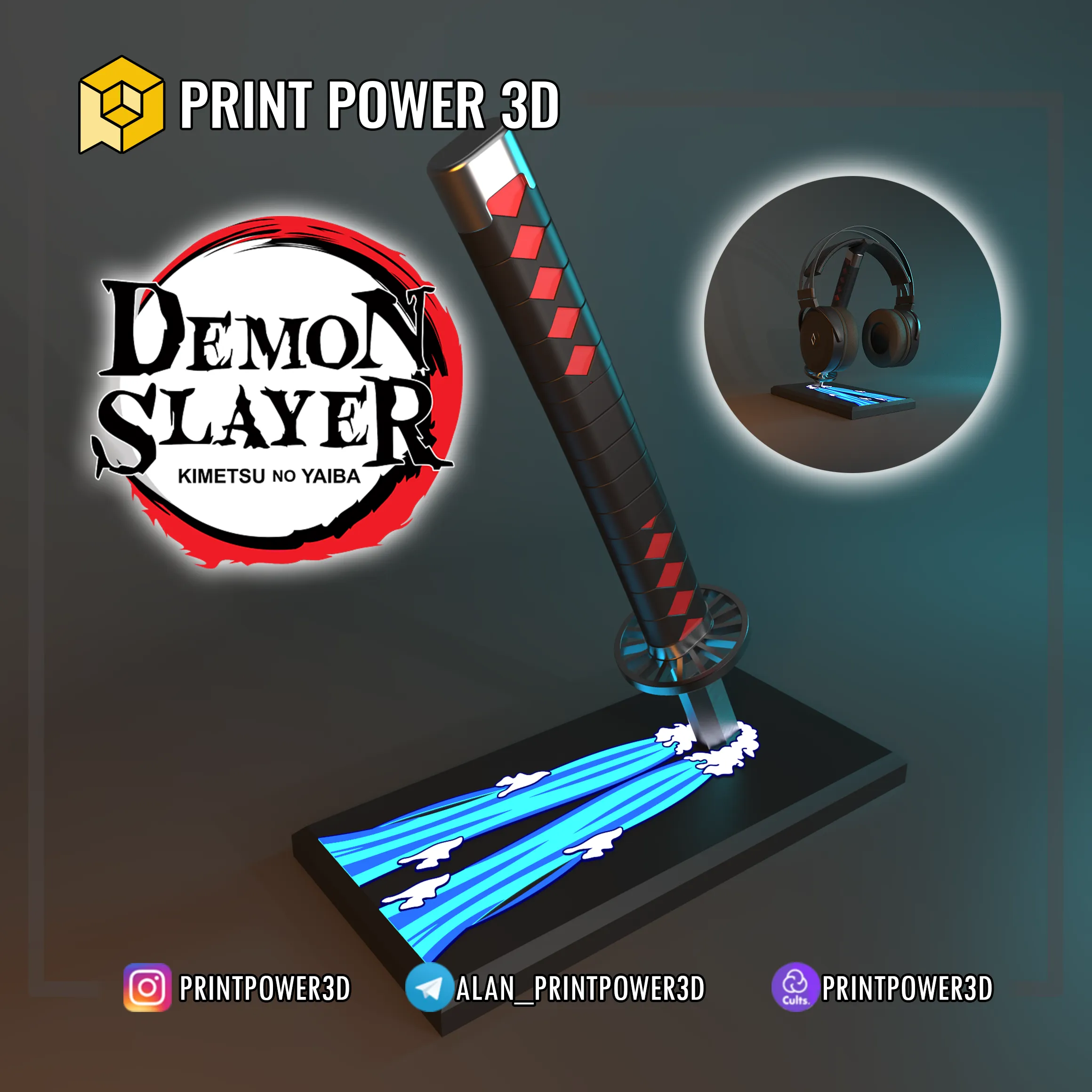Other STL Download - Demon Slayer headphone holderby PrintPower3D