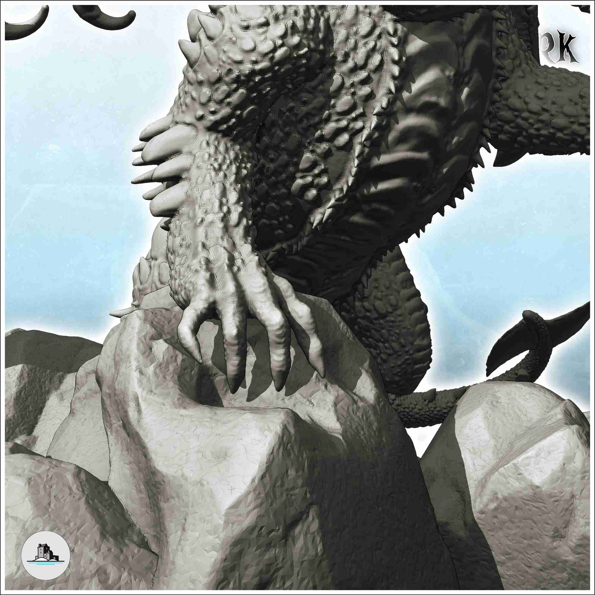 Winged hydra dragon with six heads, with spiked necks and sc | 3D ...