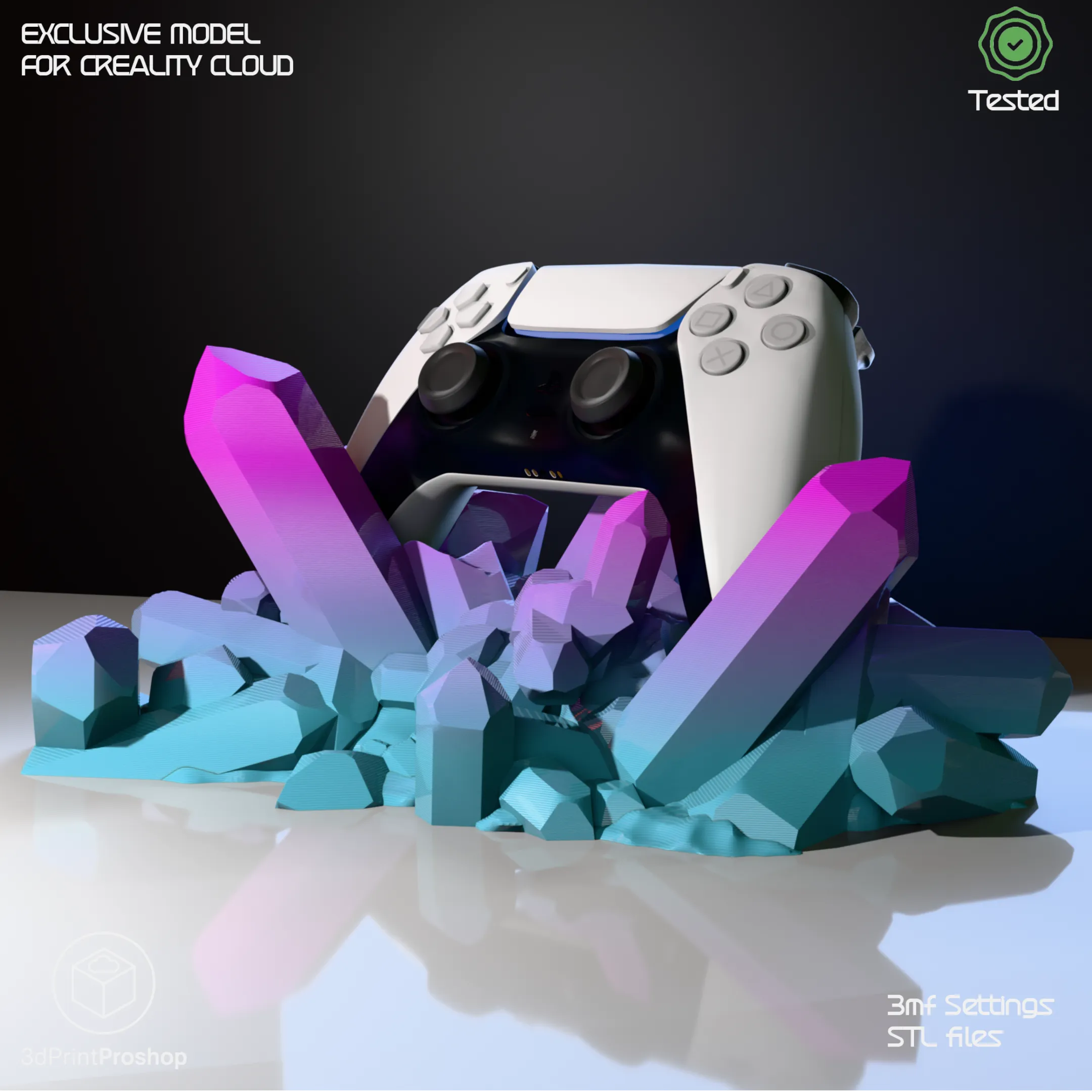 3Dプリンターデータ | 3MFファイルダウンロード | 💎 Crystal Cluster PS5 Controller Stand ...