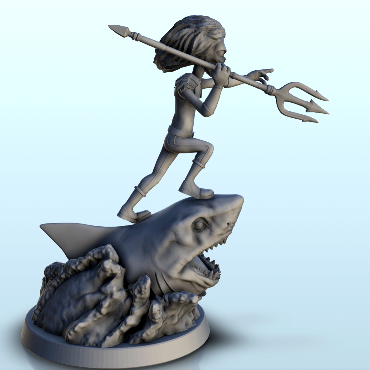 Alien with beard and trident on shark (22) (+ pre-supported | 3D models ...