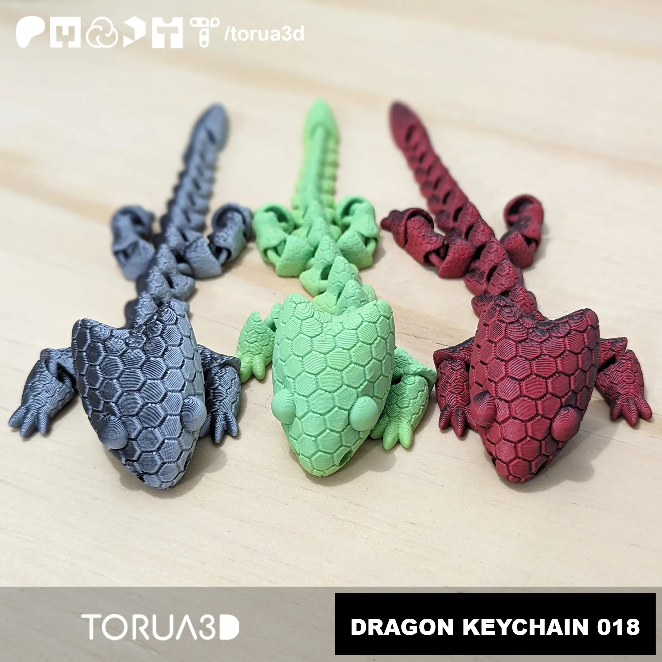 Characters & Creatures STL Descarga - Articulated Dragon Keychain 018 ...