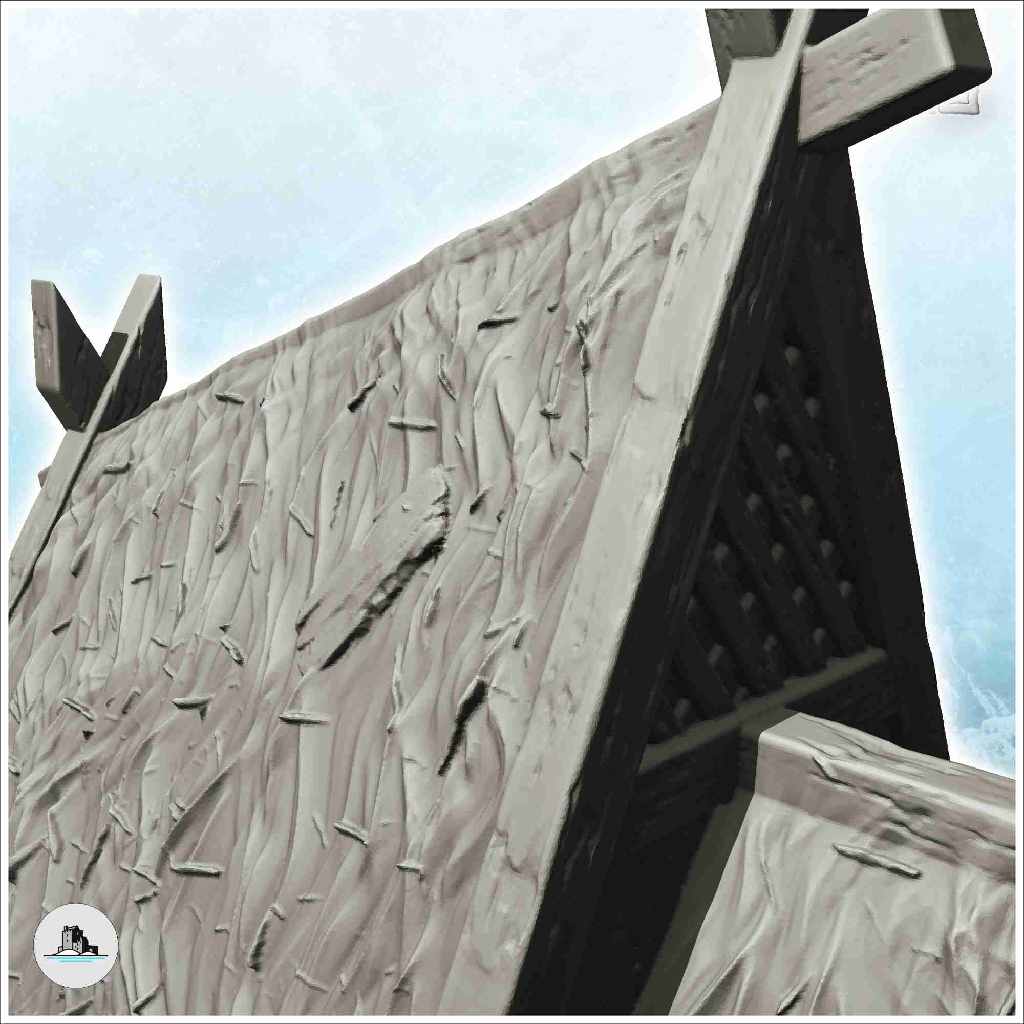 Viking house in stone and wood with thatched roof and window | 3D ...