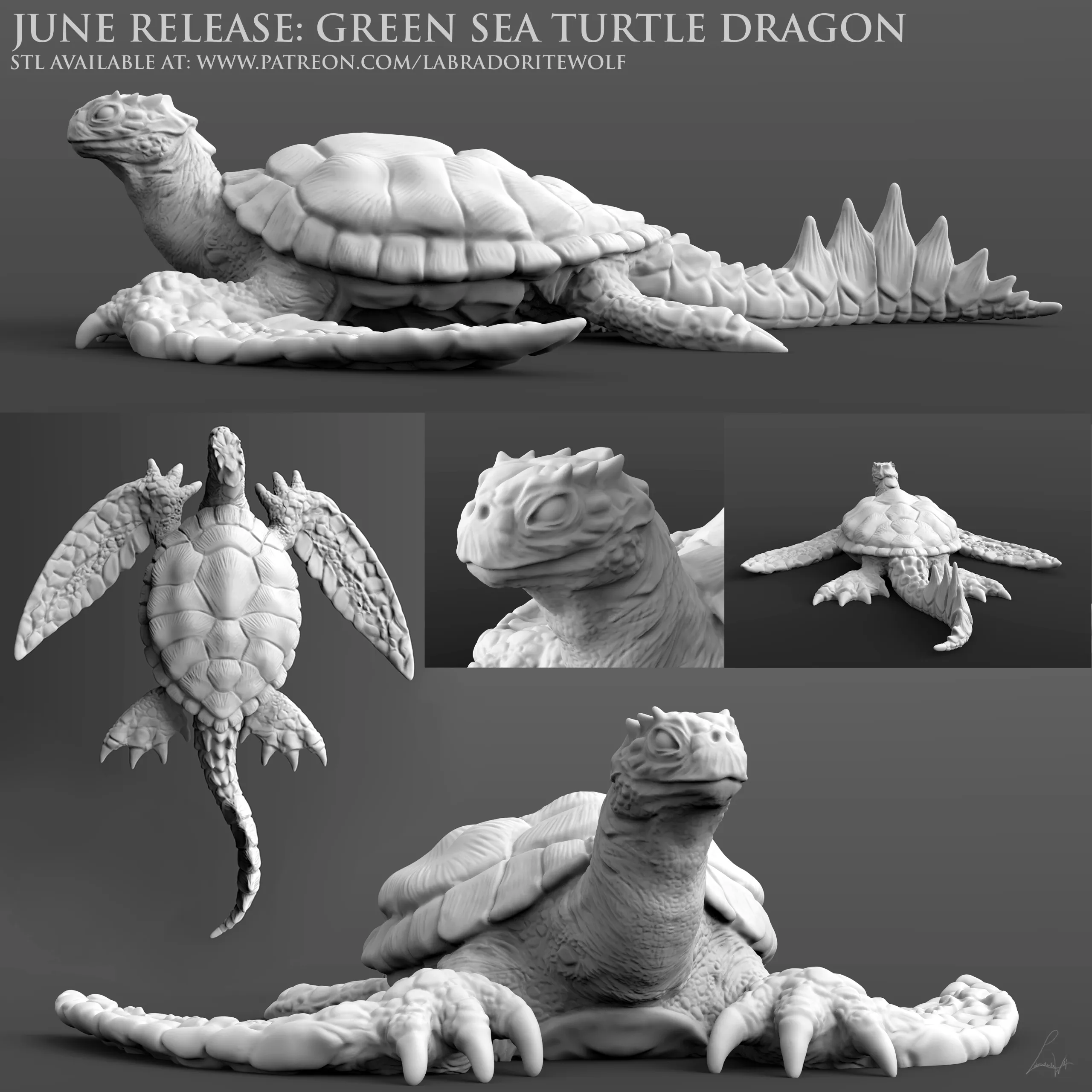 Characters & Creatures STL Download - Green Sea Turtle Dragonby ...