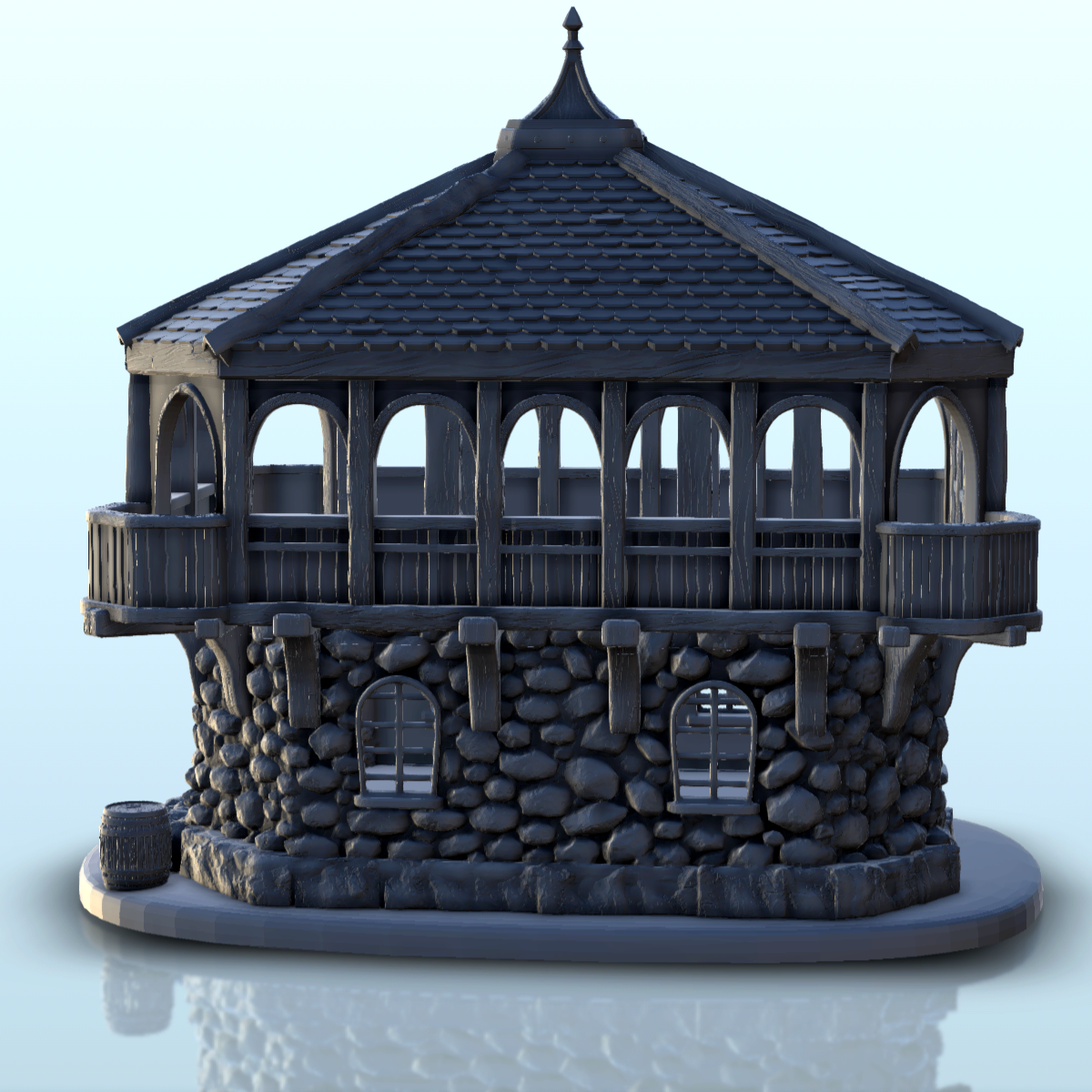 Fancy stone tower with wooden floor and pointed roof (8) - m | 3D ...