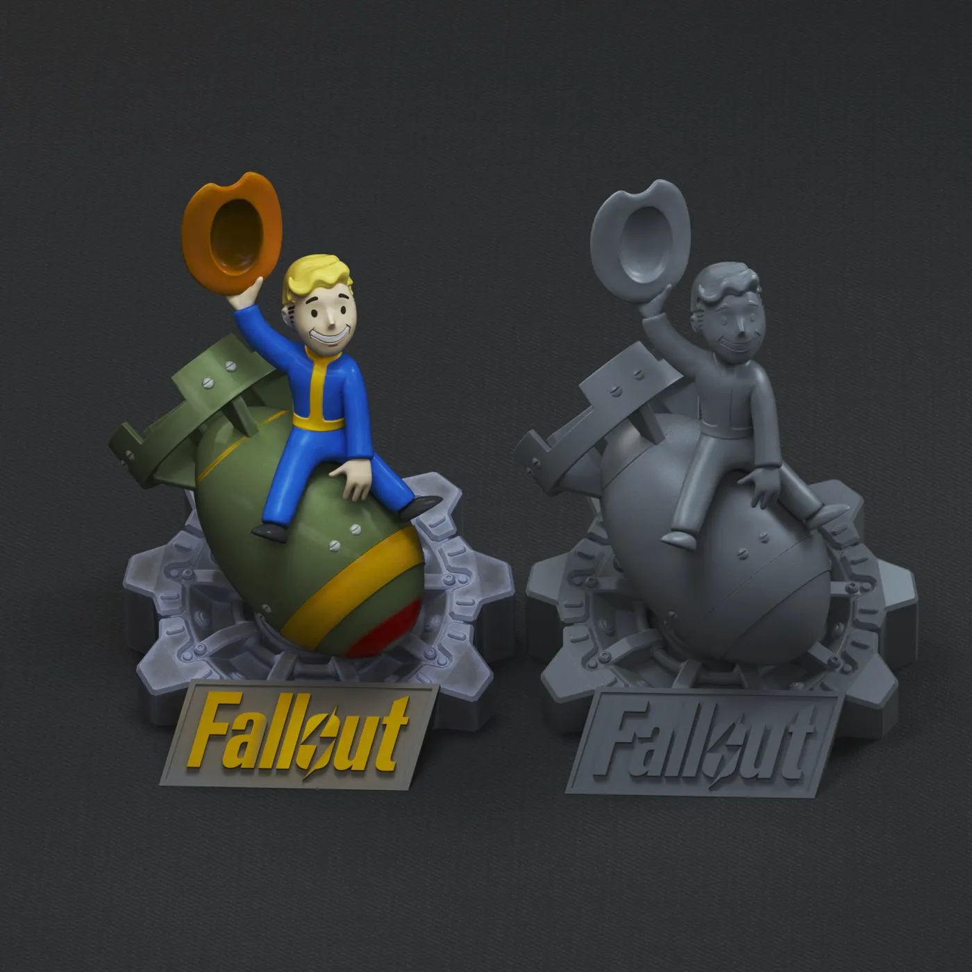 Miniatures STL Download - VAULT BOY RIDING NUKE -FALLOUT-by ARXEUKX