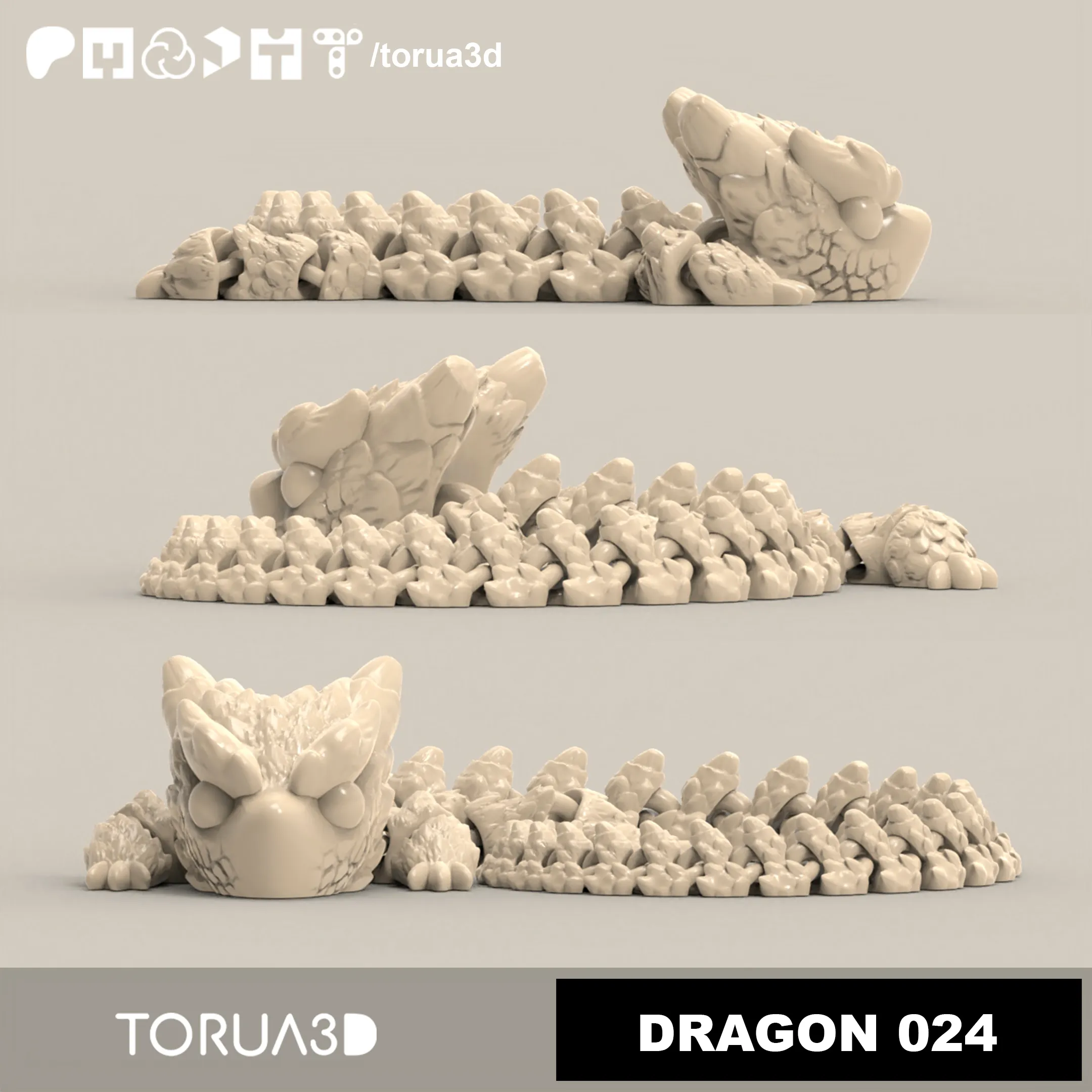 Characters & Creatures STL Download - Articulated Dragon 024 - Print in ...