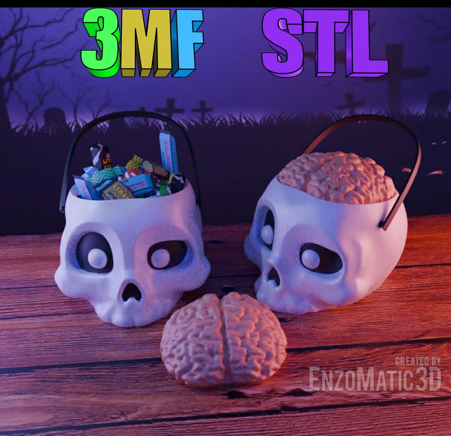 Other STL Download - skull skeleton head with brain Candy bucket ...