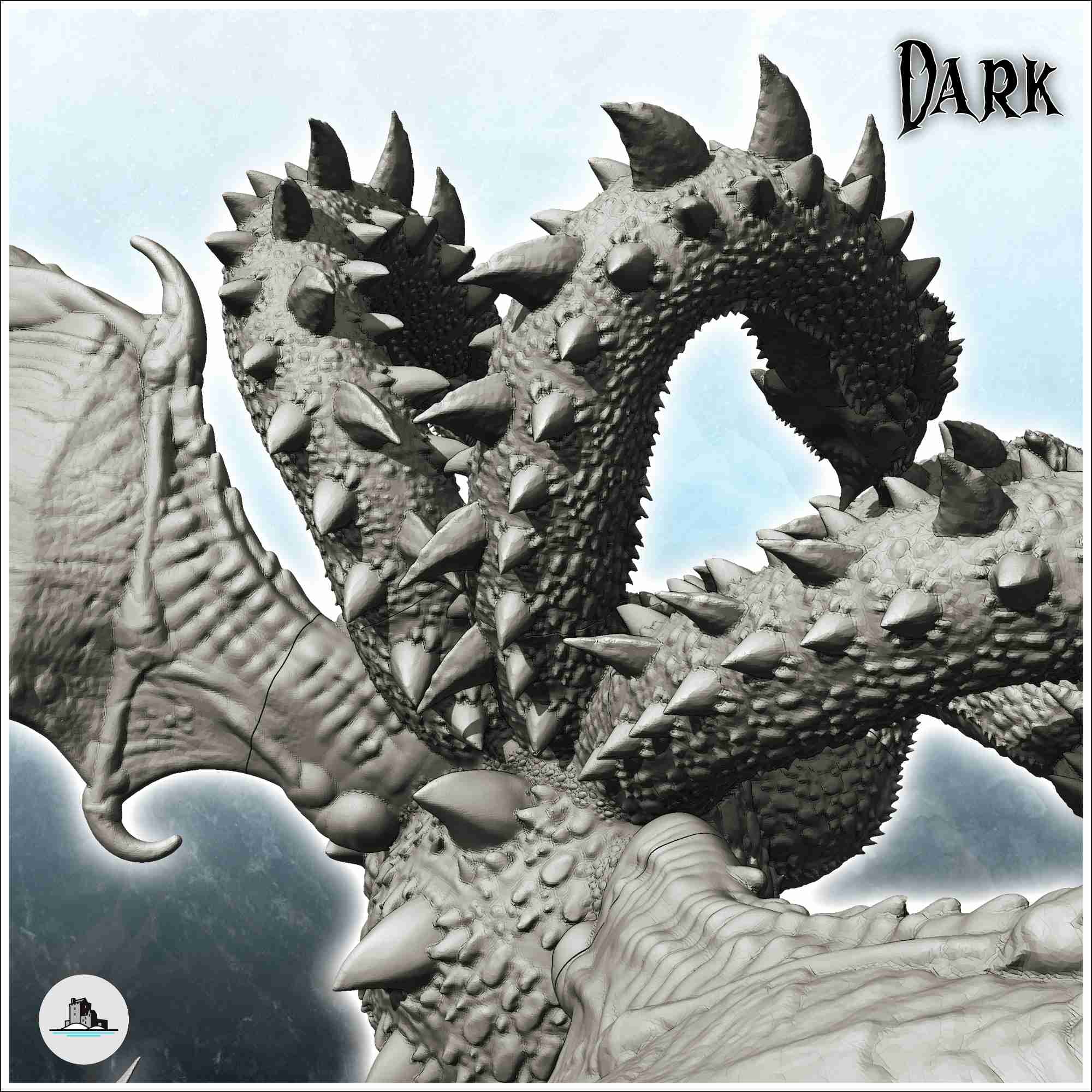 Winged hydra dragon with six heads, with spiked necks and sc | 3D ...