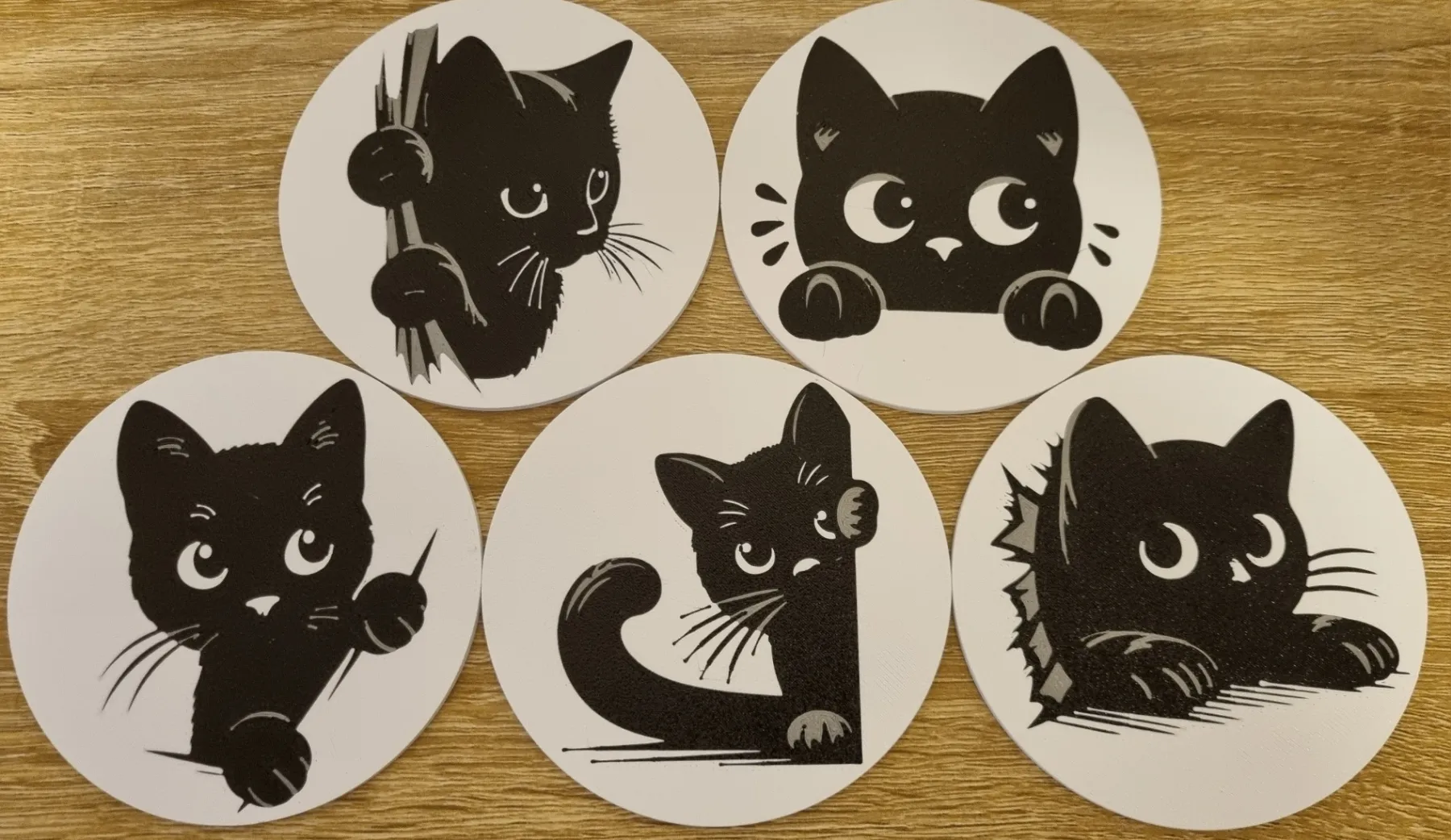 Home Decorations & Ornaments STL Download - Cute Black Cat Coasters ...