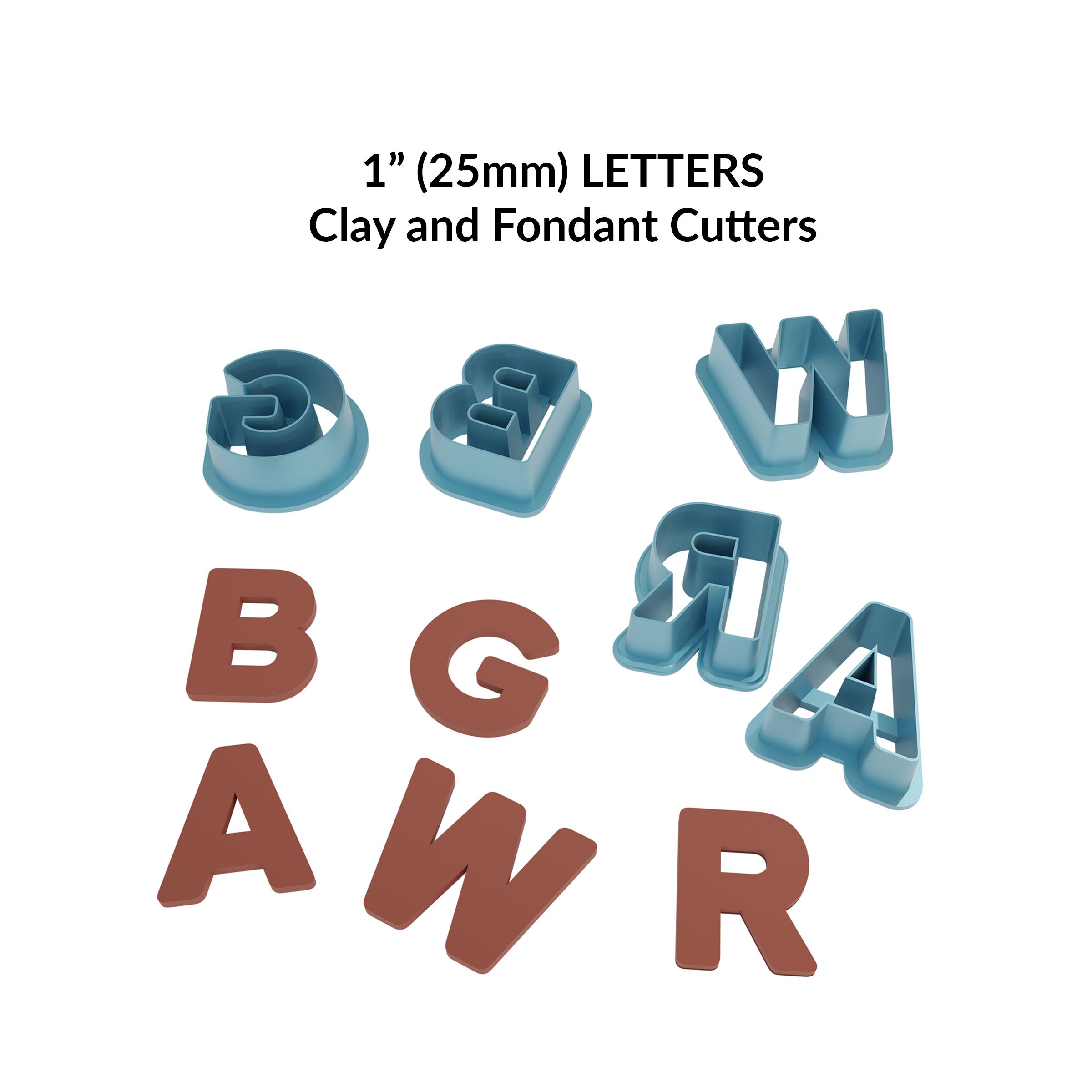Alphabet-shaped cutters for clay or fondant, 25mm (1 inch) | 3D models ...