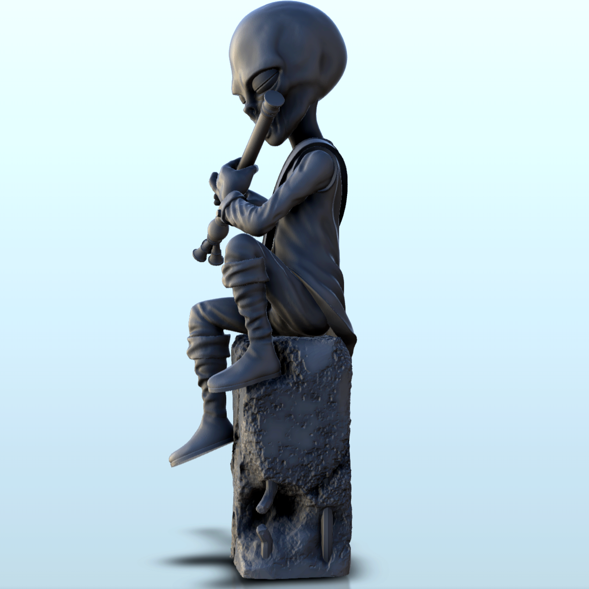 Alien flute player on stone (18) (+ pre-supported version & | 3D models ...