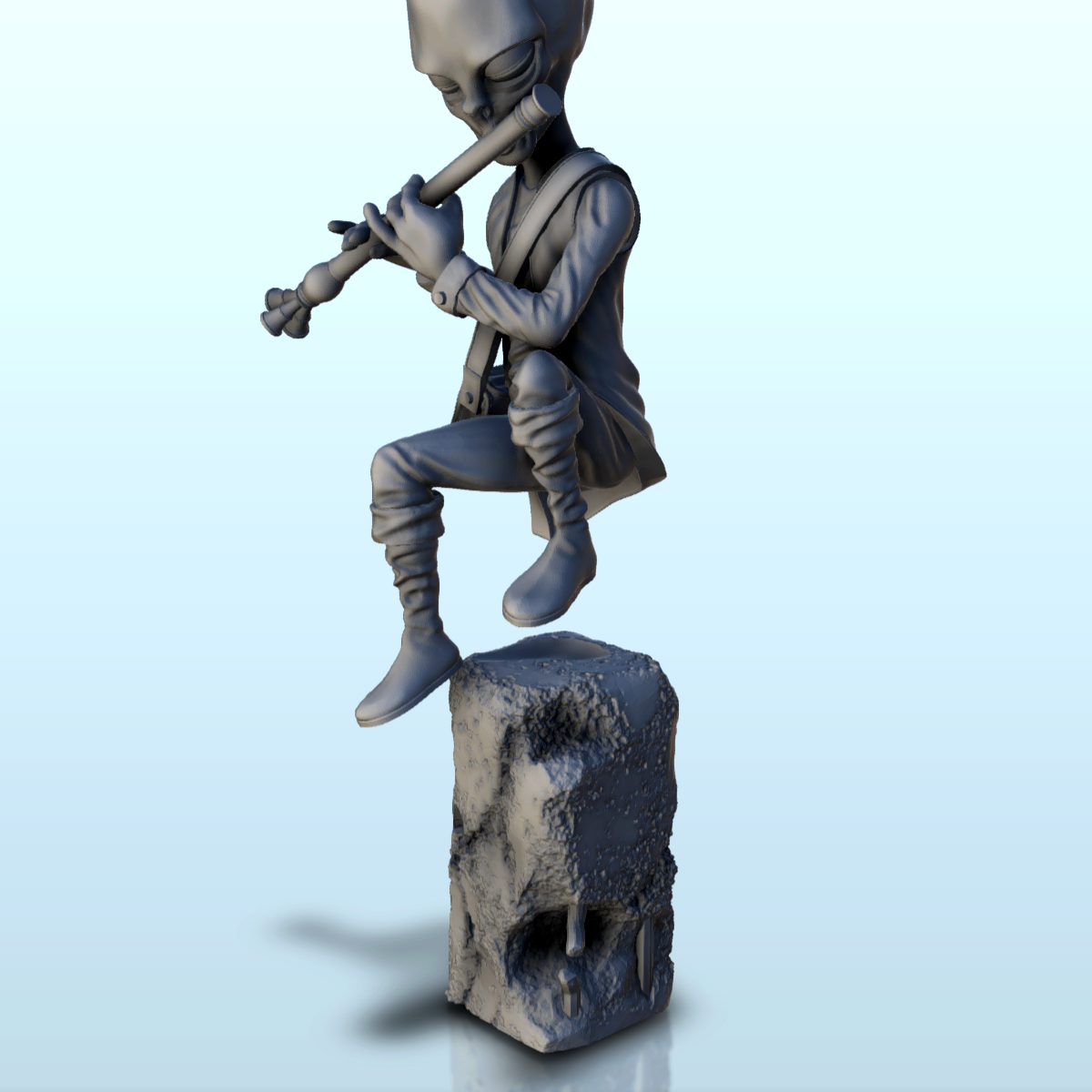 Alien flute player on stone (18) (+ pre-supported version & | 3D models ...