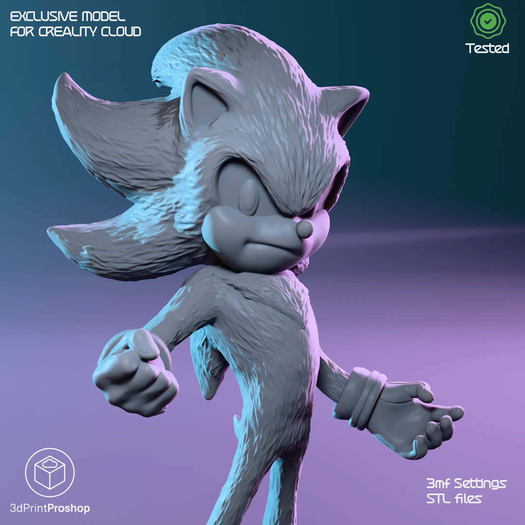 Creality Cloud | ⚡ Shadow Sonic Fan Art – 3D Printable Sculpture 🖤🌪️ | ملفات الطابعة ثلاثية الأبعاد