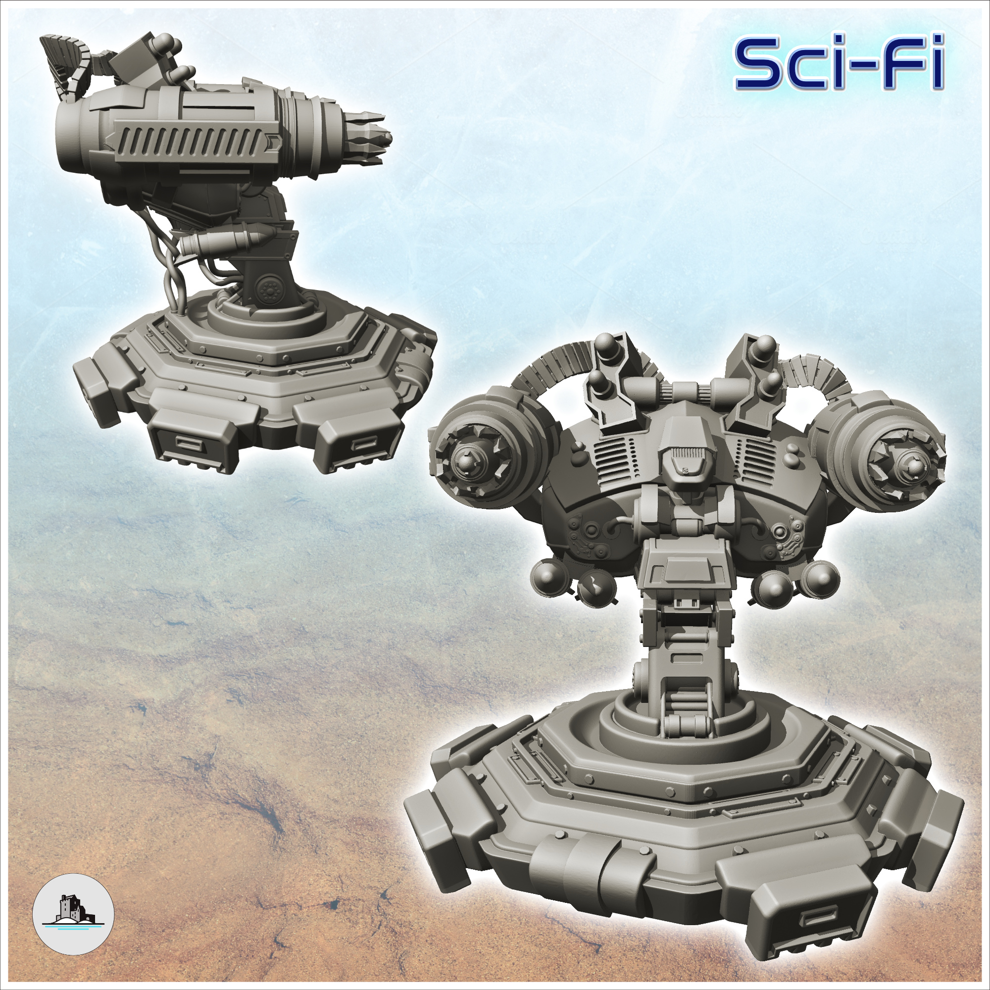 Firing turret double cannon Terrain Scifi Science fiction SF | 3D ...