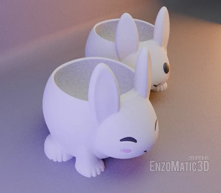 Home Decor STL ダウンロード - rabbit planter pencil holder STL - EnzoMatic 3D