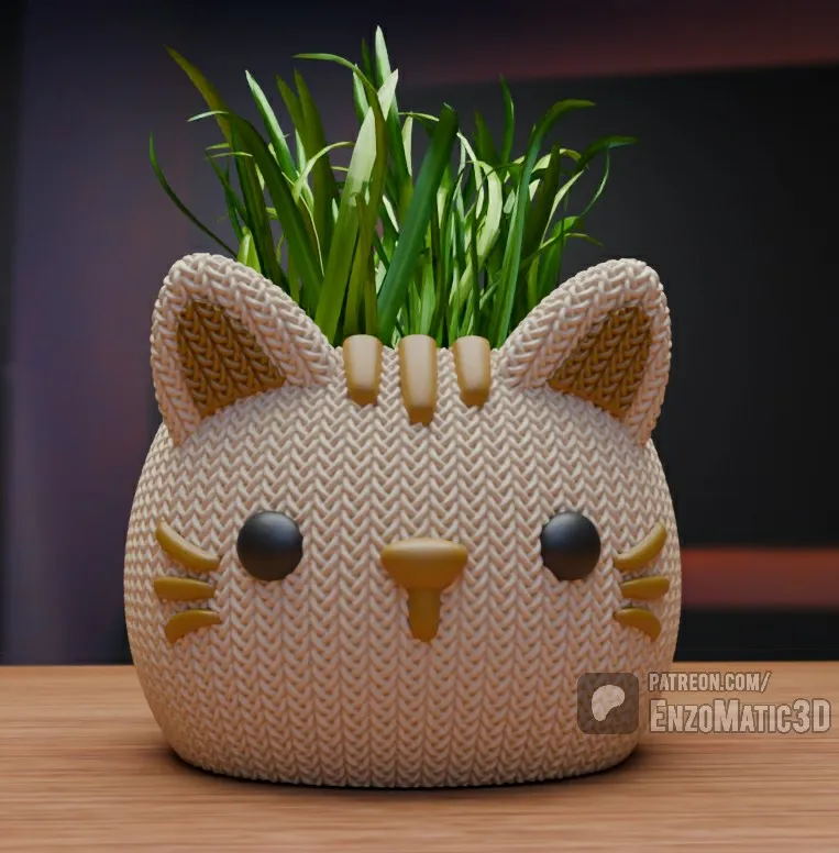 Home Decorations & Ornaments STL Download - knitted cat flower pot ...