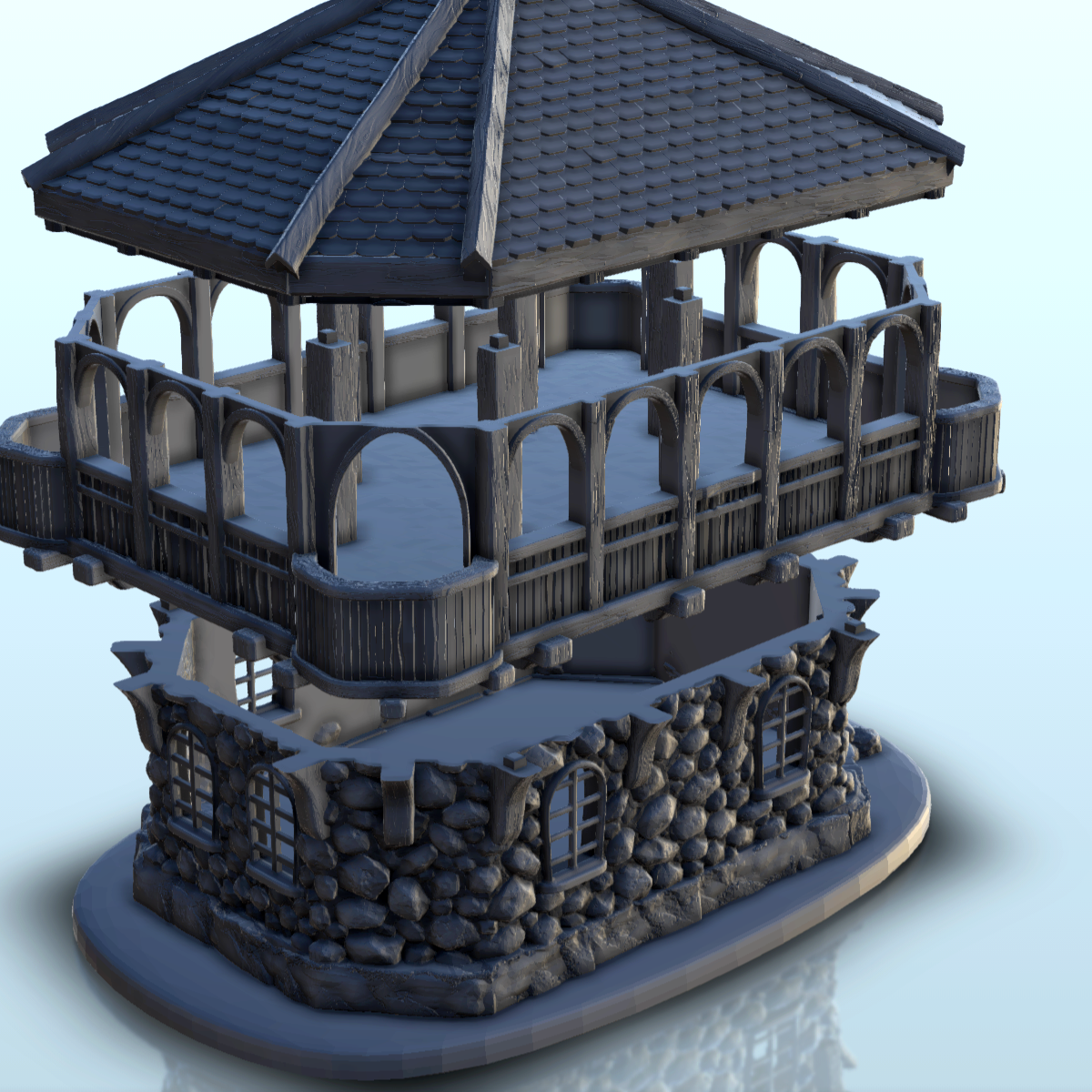 Fancy stone tower with wooden floor and pointed roof (8) - m | 3D ...