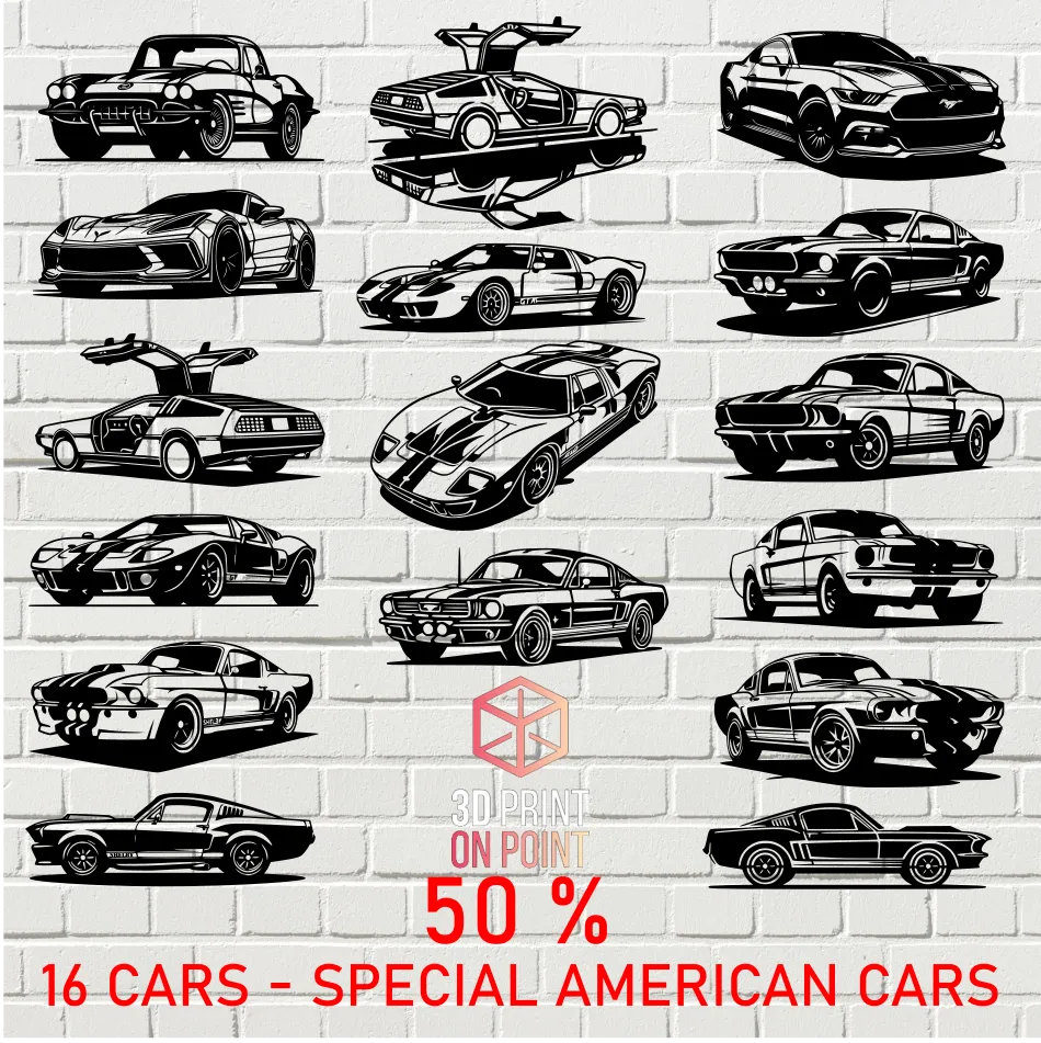 3D Printer Files | 3MF File | 16 AMERICAN CARS - 2D WALL ART | Creality ...