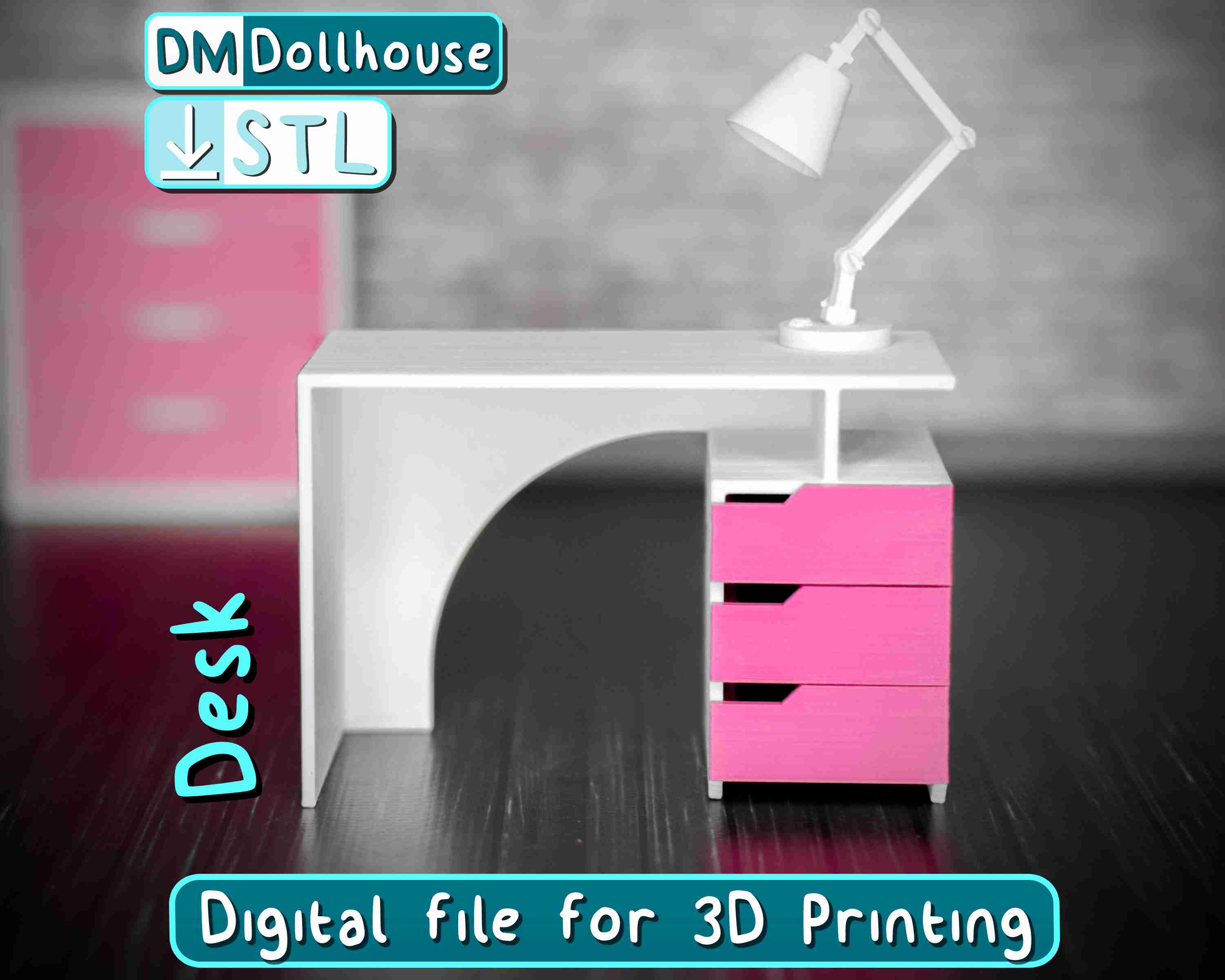 Modern 3-Drawer Computer Desk 1:12 scale for Dollhouses | 3D models ...