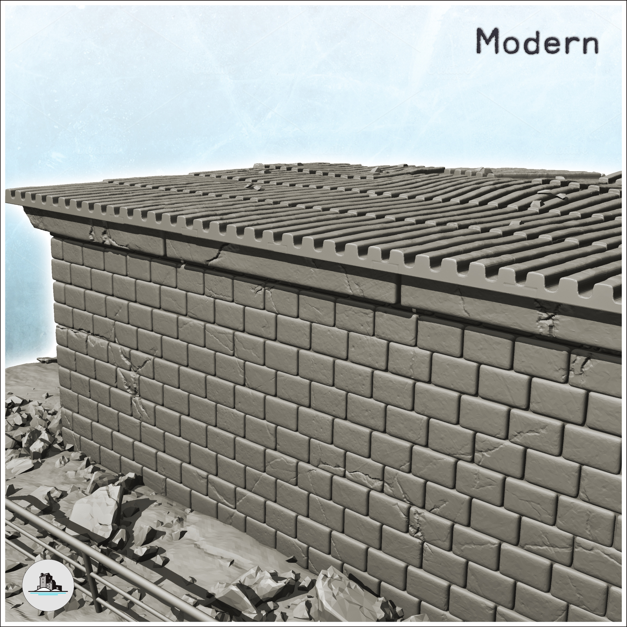 Damaged parking shed made of cinder blocks with car (6) | 3D models ...