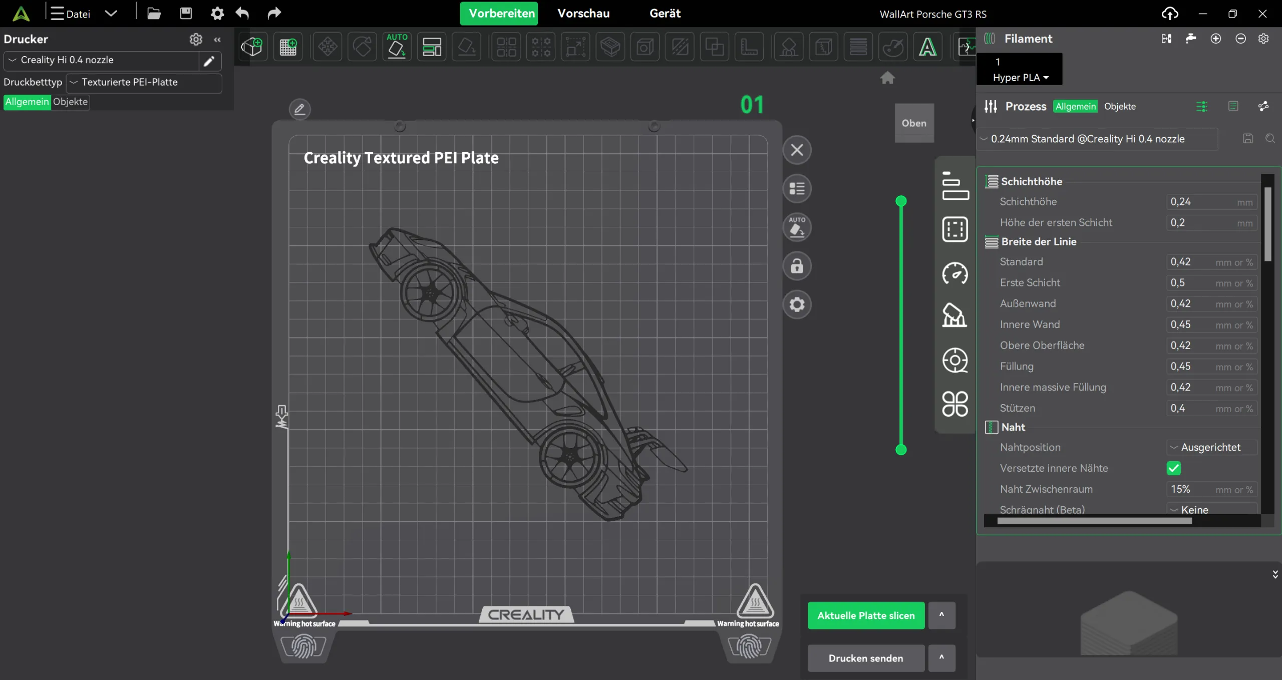 3D Printer Files | 3MF File | WallArt Porsche GT3 RS | Creality Cloud