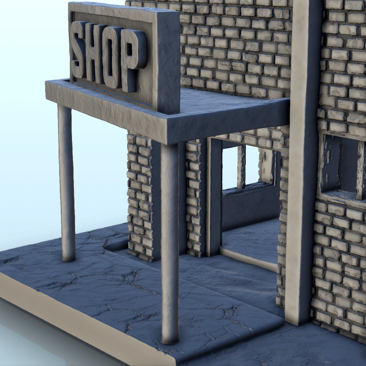 Modern brick store with canopy and entrance sign - Terrain | 3D models ...