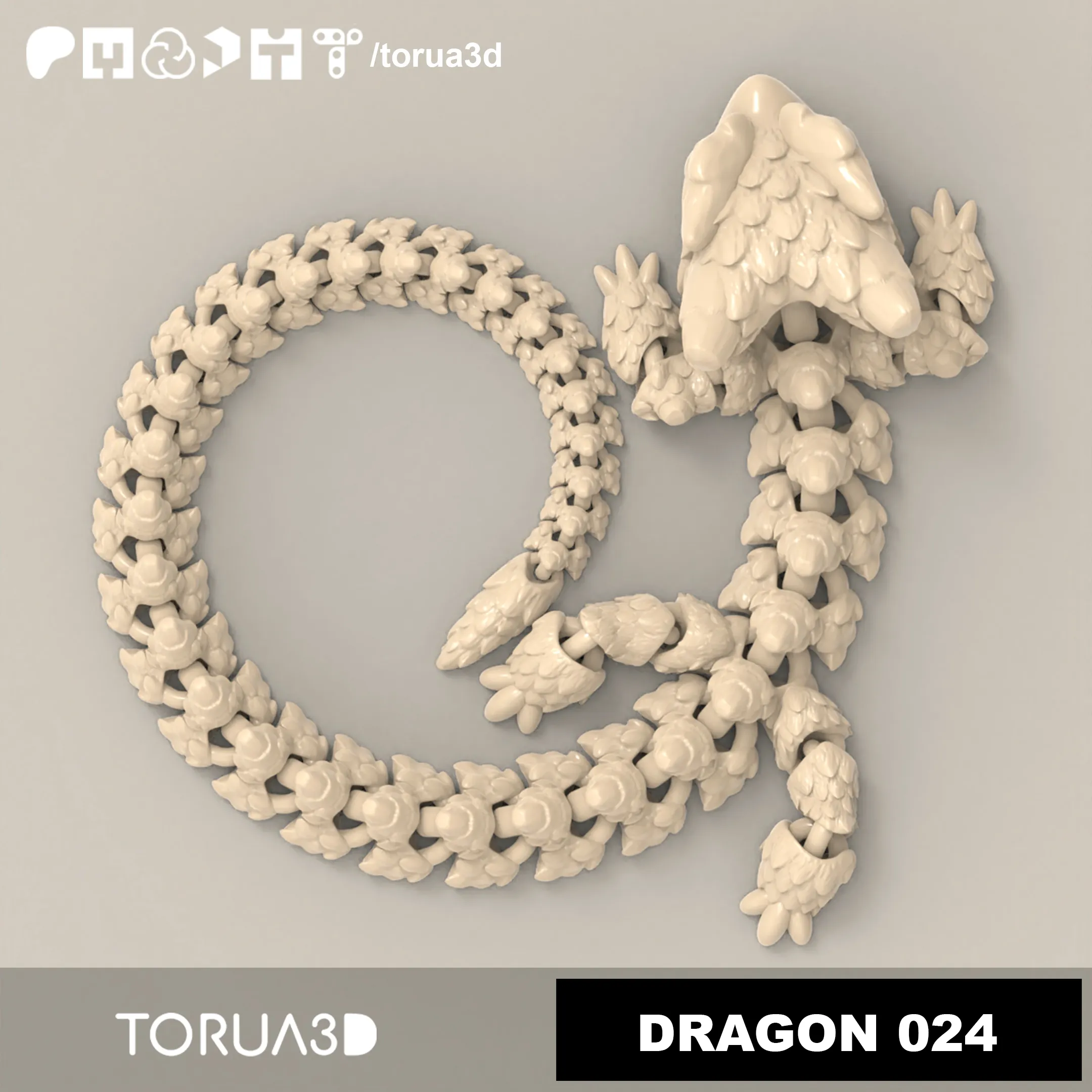 Characters & Creatures STL Download - Articulated Dragon 024 - Print in ...