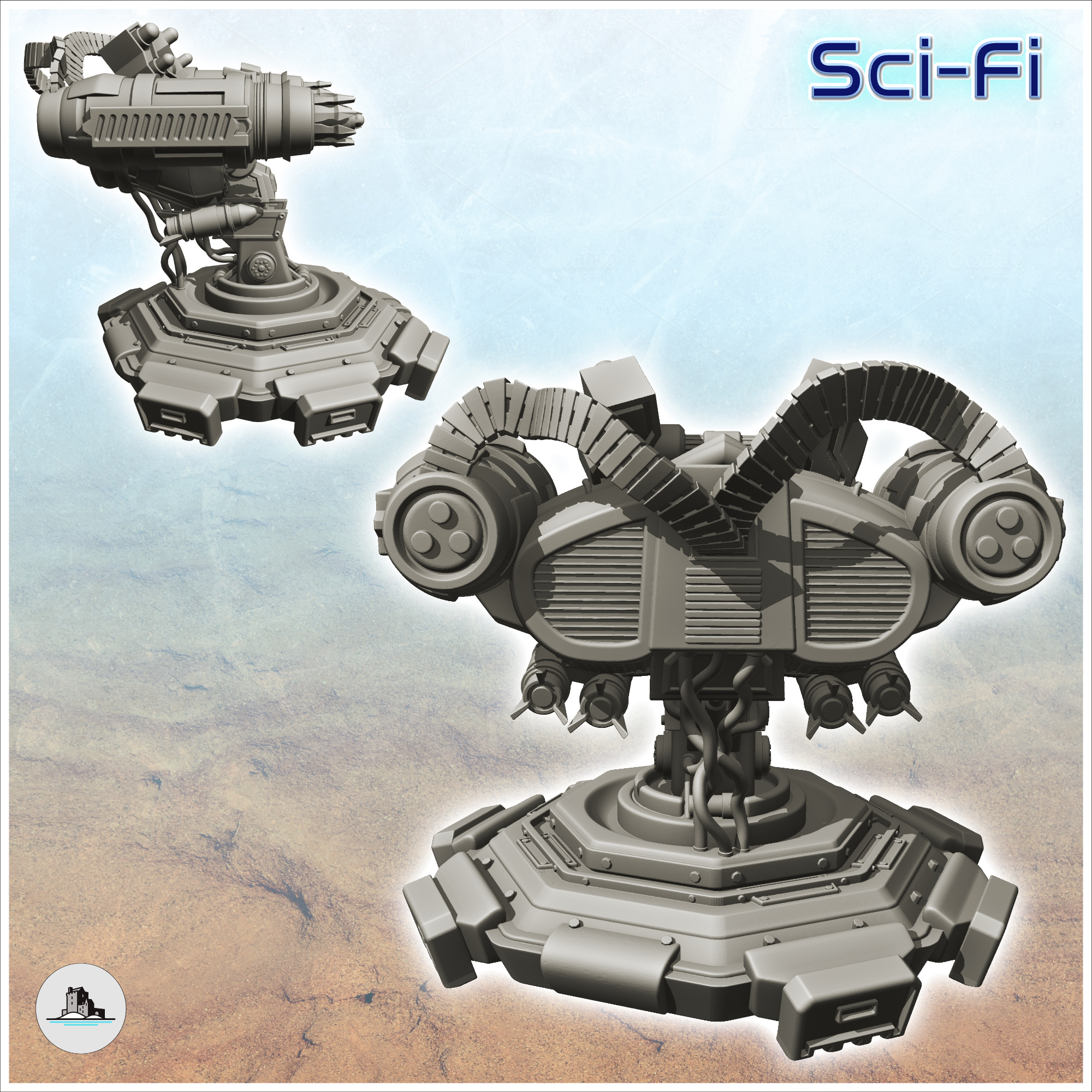 Firing turret double cannon Terrain Scifi Science fiction SF | 3D ...