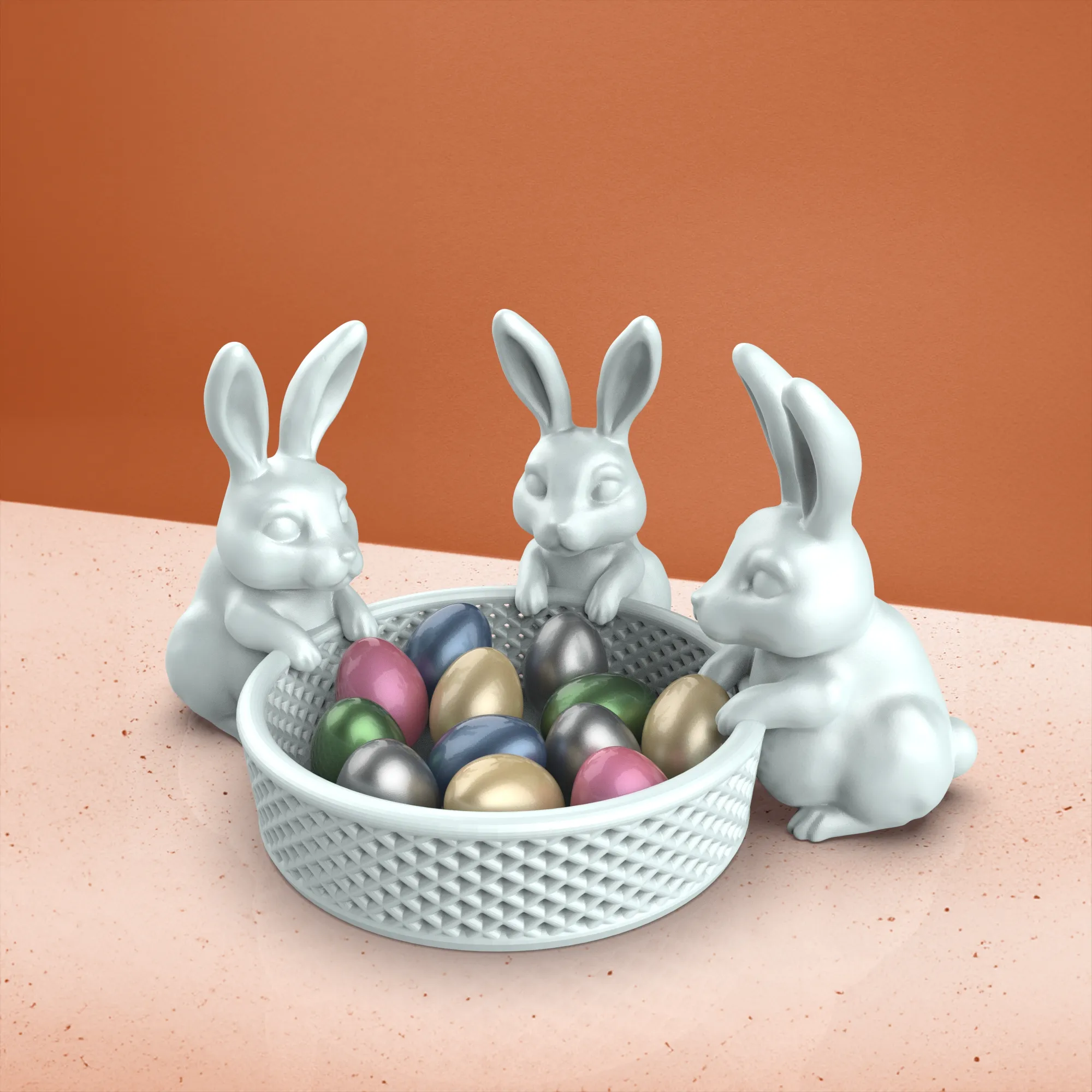 Other STL Download - 3D Easter Bunny Basket, 3 Rabbit Model, Easter Egg ...