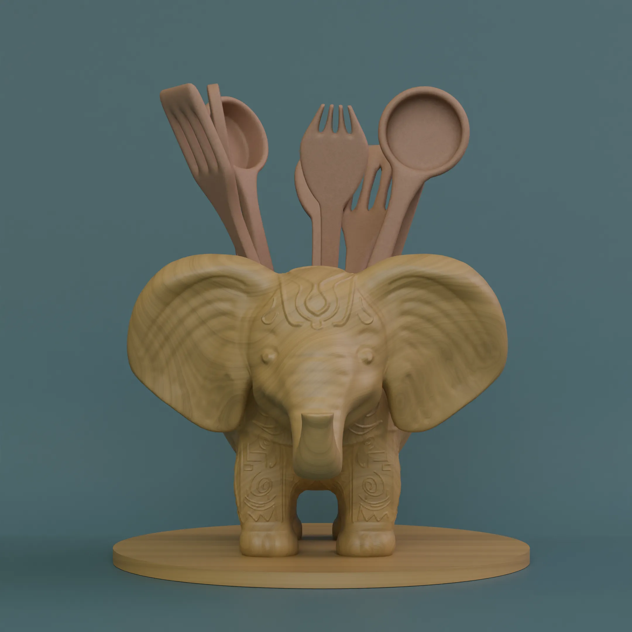 Elephant Kitchen Utensil Holder With Hieroglyphs | 3D模型下载 | 创想云