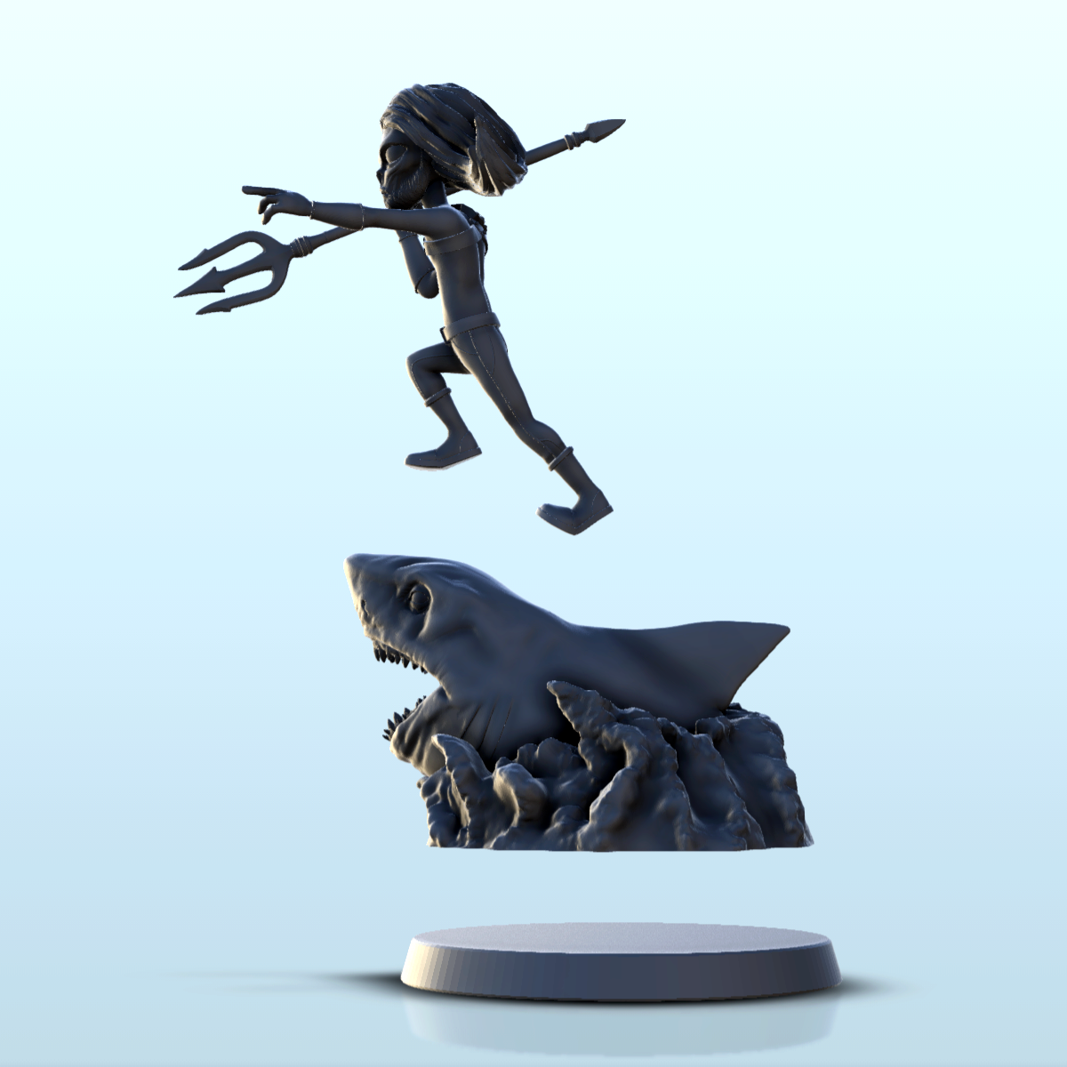 Alien with beard and trident on shark (22) (+ pre-supported | 3D models ...