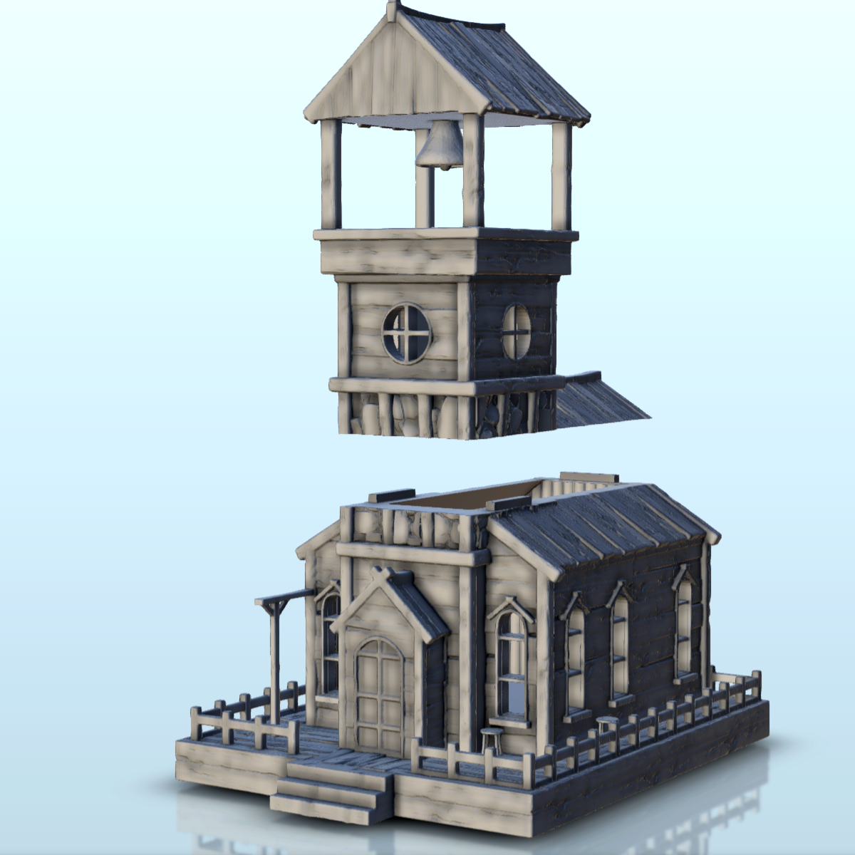 Western church with bell tower (12) - wild west usa acw mode | 3D ...
