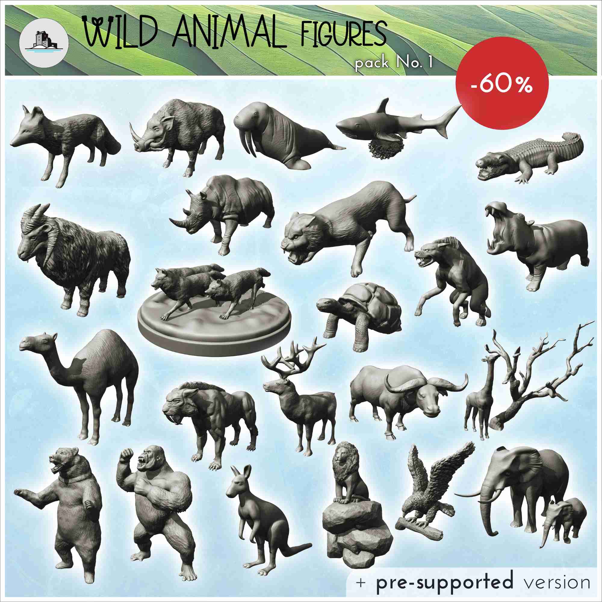Wild animal figures pack No. 1 - miniatures animal RPG table | 3D ...