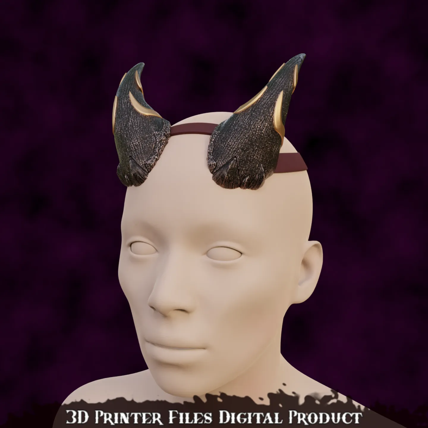 Cosplay STL Download - Fantasy Drake Fangs Gold Crafted Horns Set ...