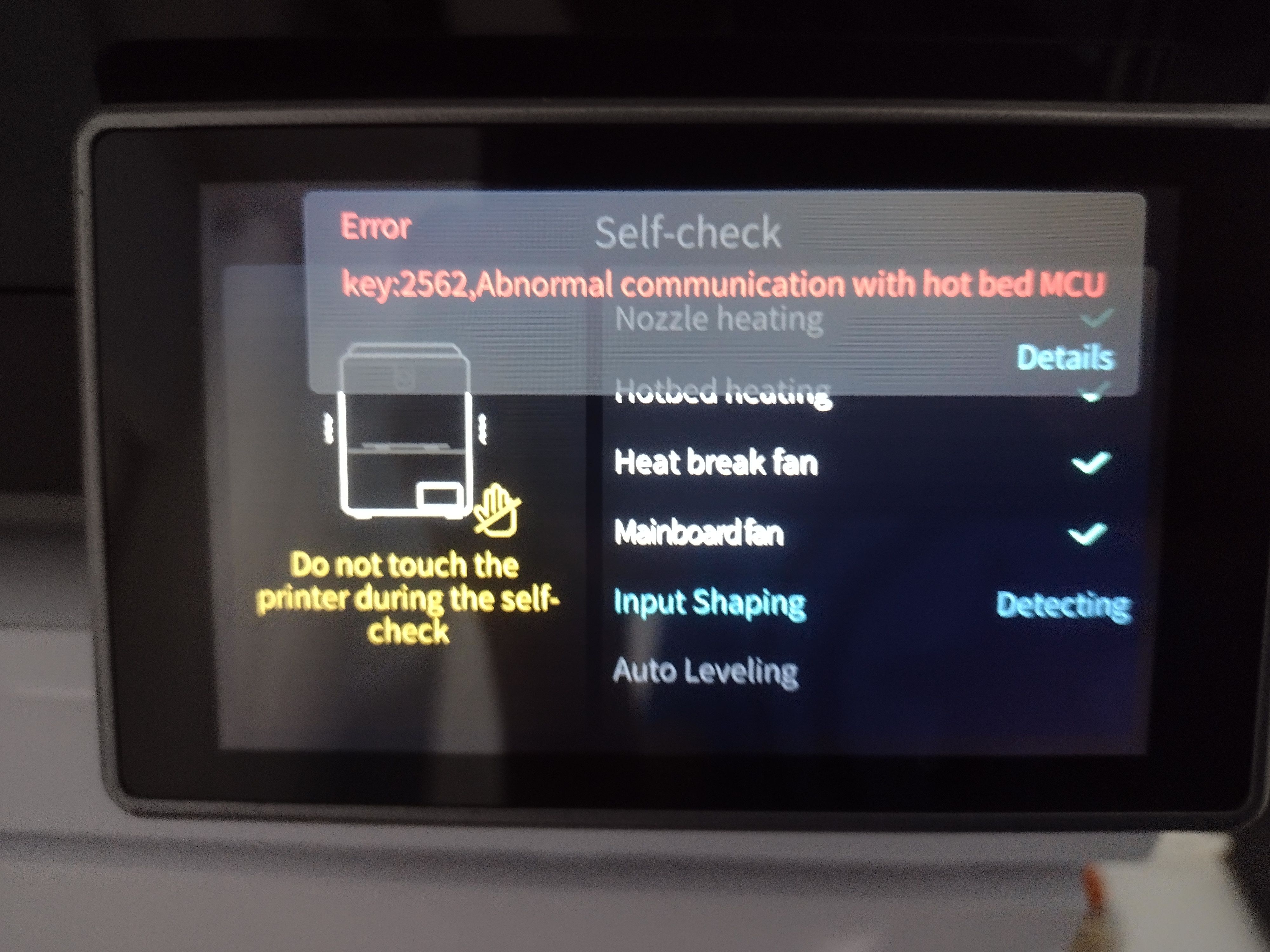 Hello everyone. In my new K1 the error 3000 happens first, then 2562,Abnormal communication with ...