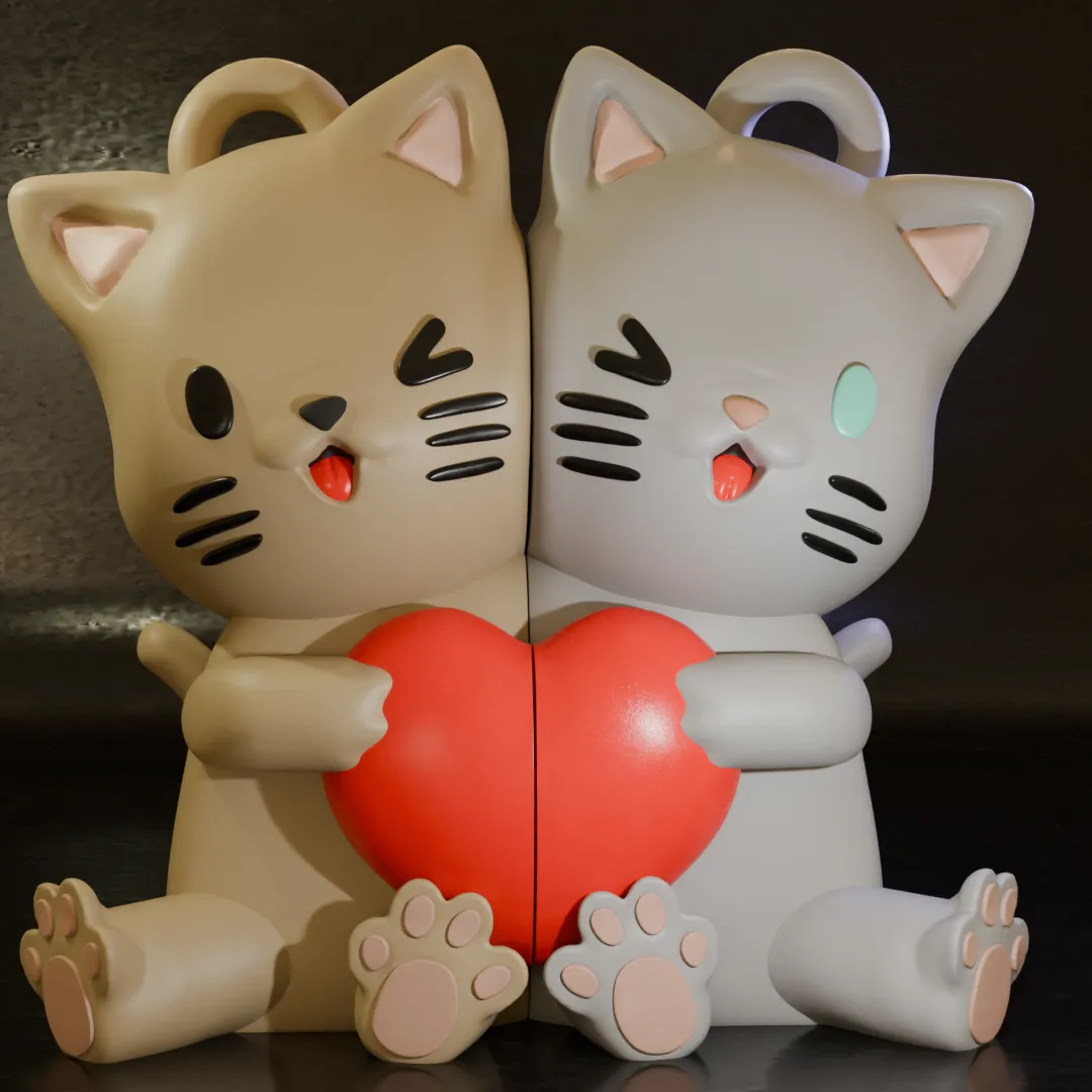 Personal Accessories STL Download - Kitties Couple Keychain.by Chris Raider