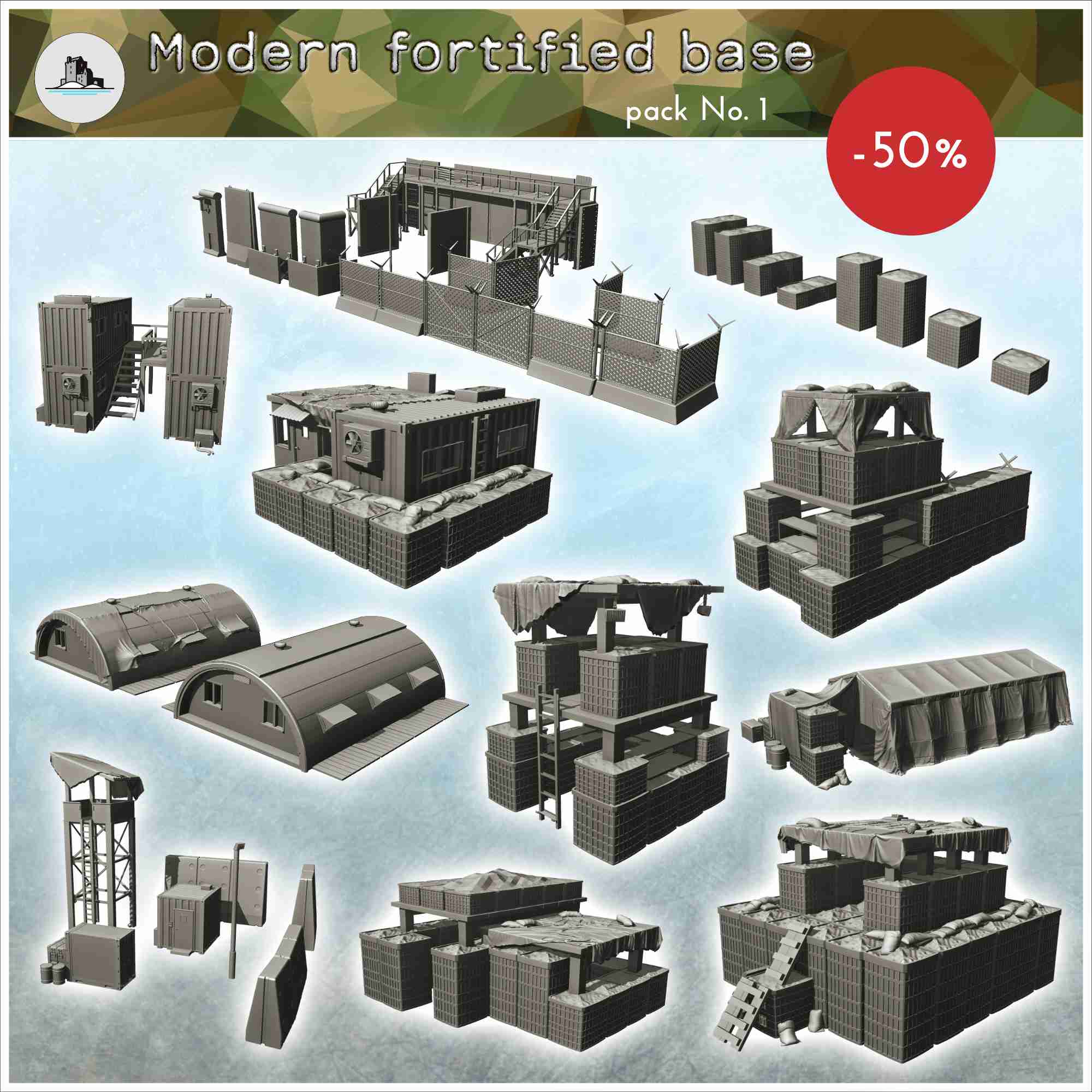 Modern fortified base pack No. 1 - scenery miniatures ww3 | 3D models ...