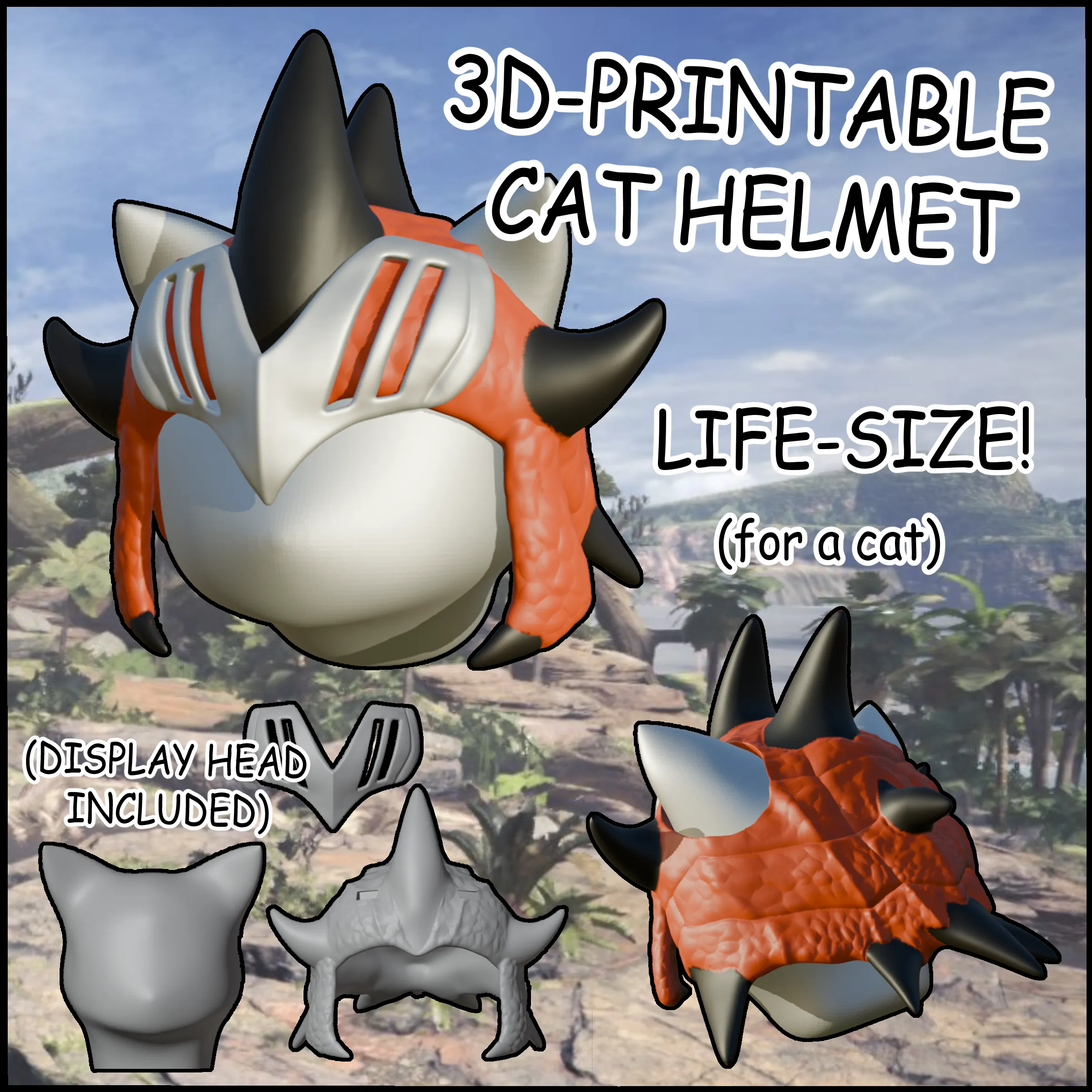 Pets STL Download - Felyne Rathalos Helm (Simplified)by chimp_screech