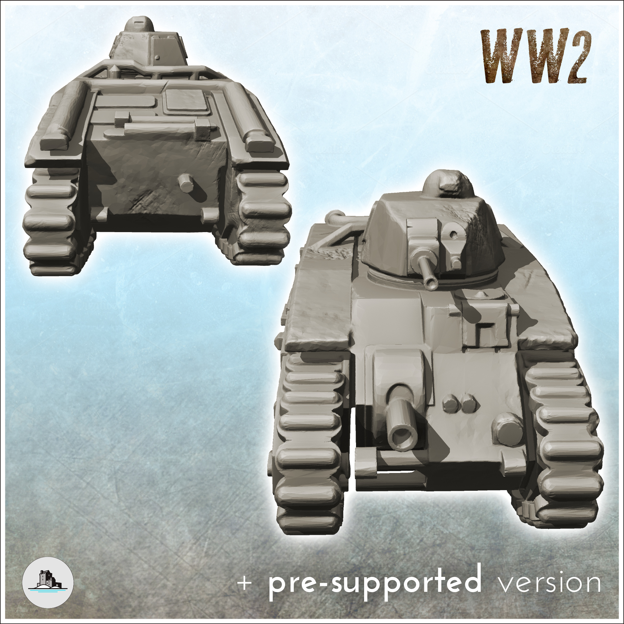 B1-bis French tank - terrain WW2 scenery historical mini | 3D models ...
