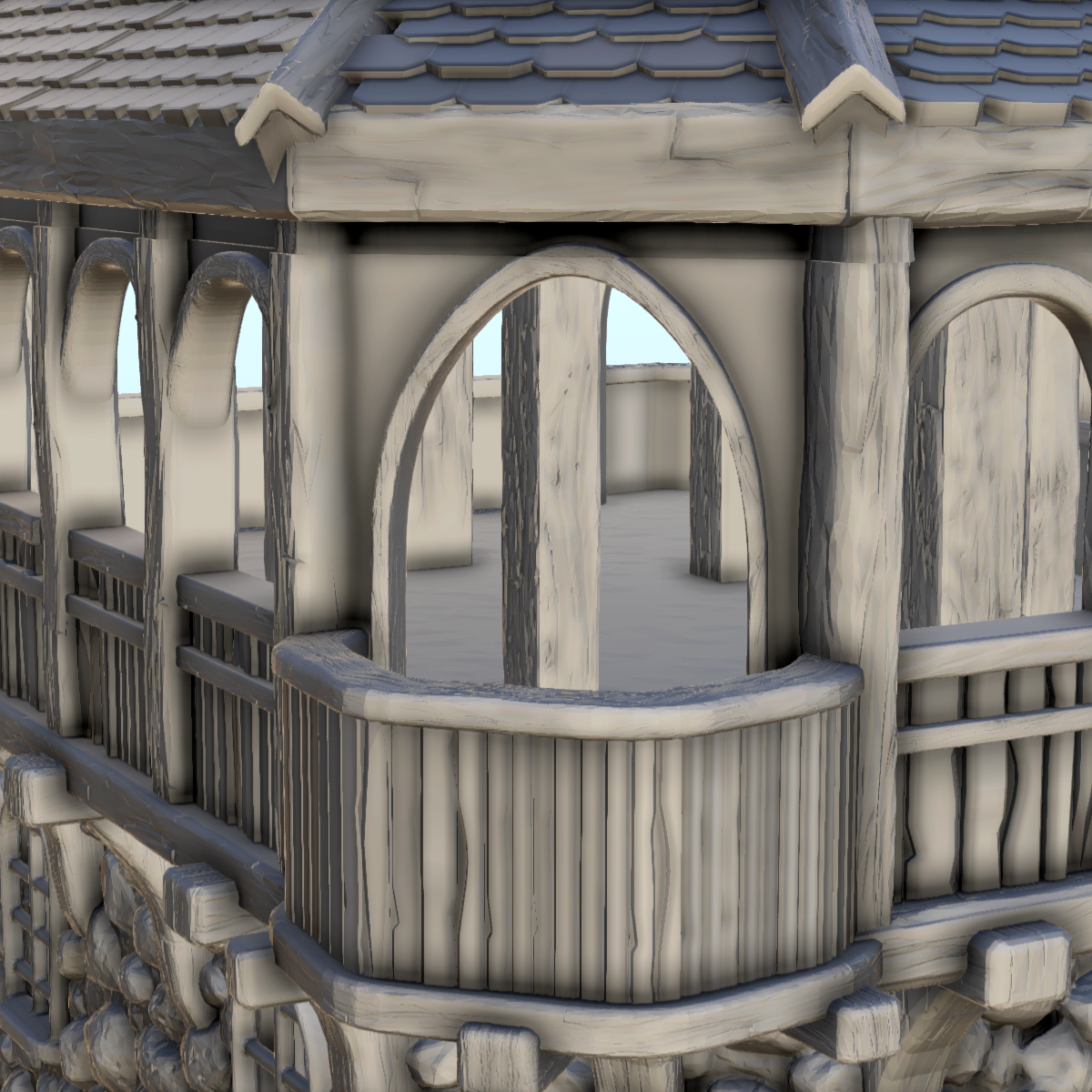 Fancy stone tower with wooden floor and pointed roof (8) - m | 3D ...