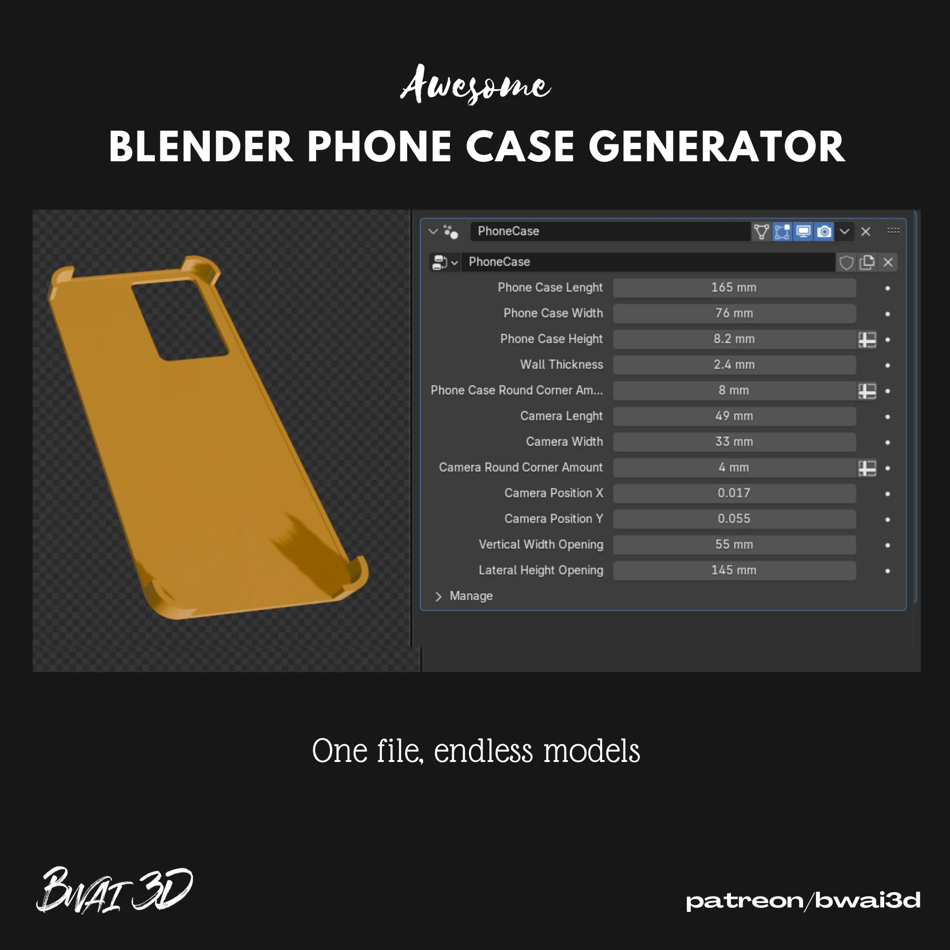 Personal Accessories STL Download - Awesome Phone Case Generatorby Bwai3D