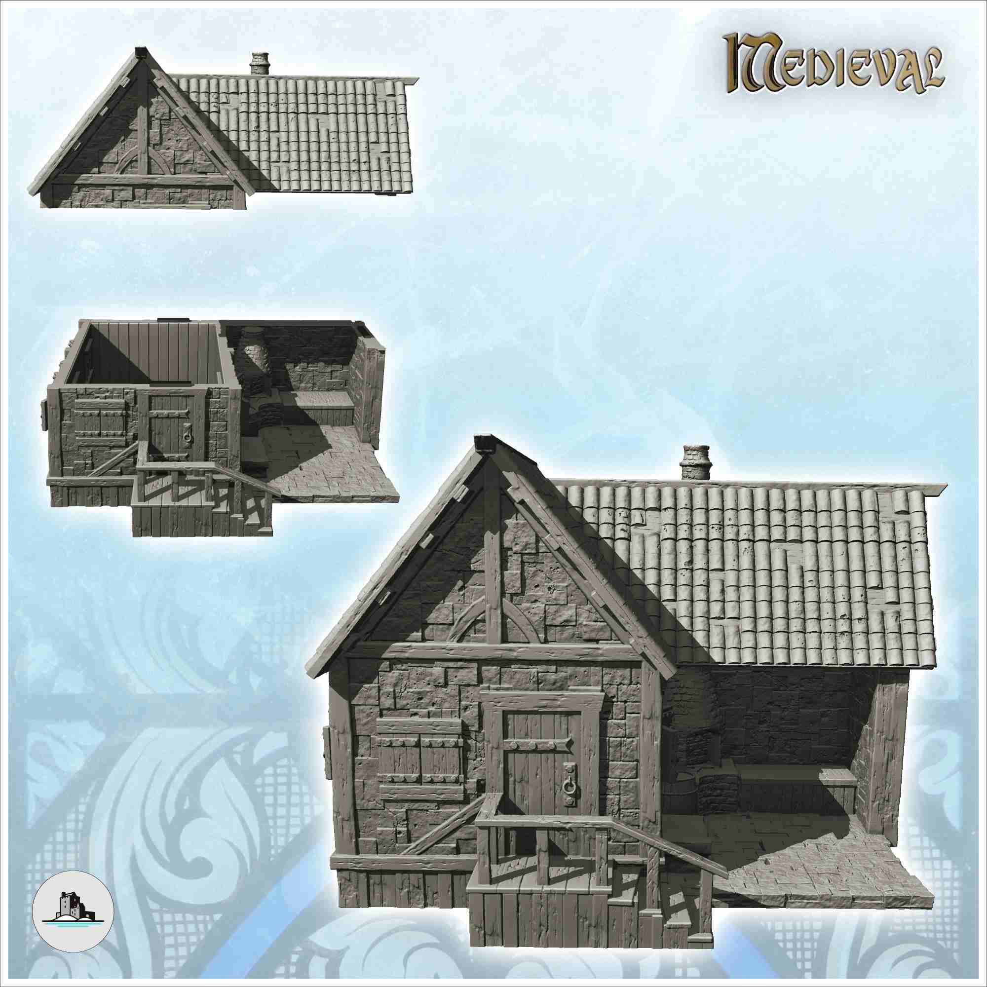 Medieval blacksmith's workshop with outdoor forge under cano | 3D ...