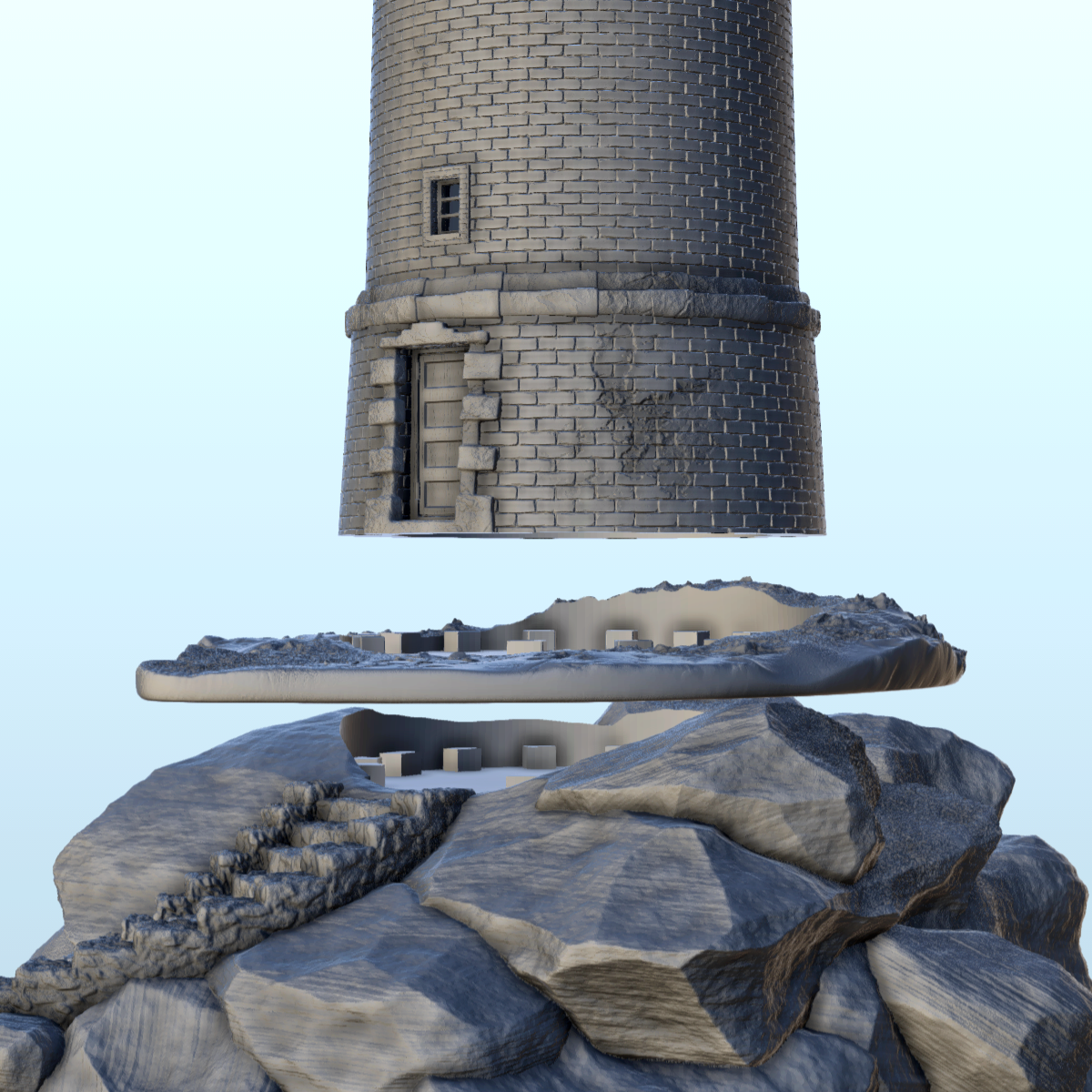 Stone lighthouse on rocky promontory with access stairs (3) | 3D models ...
